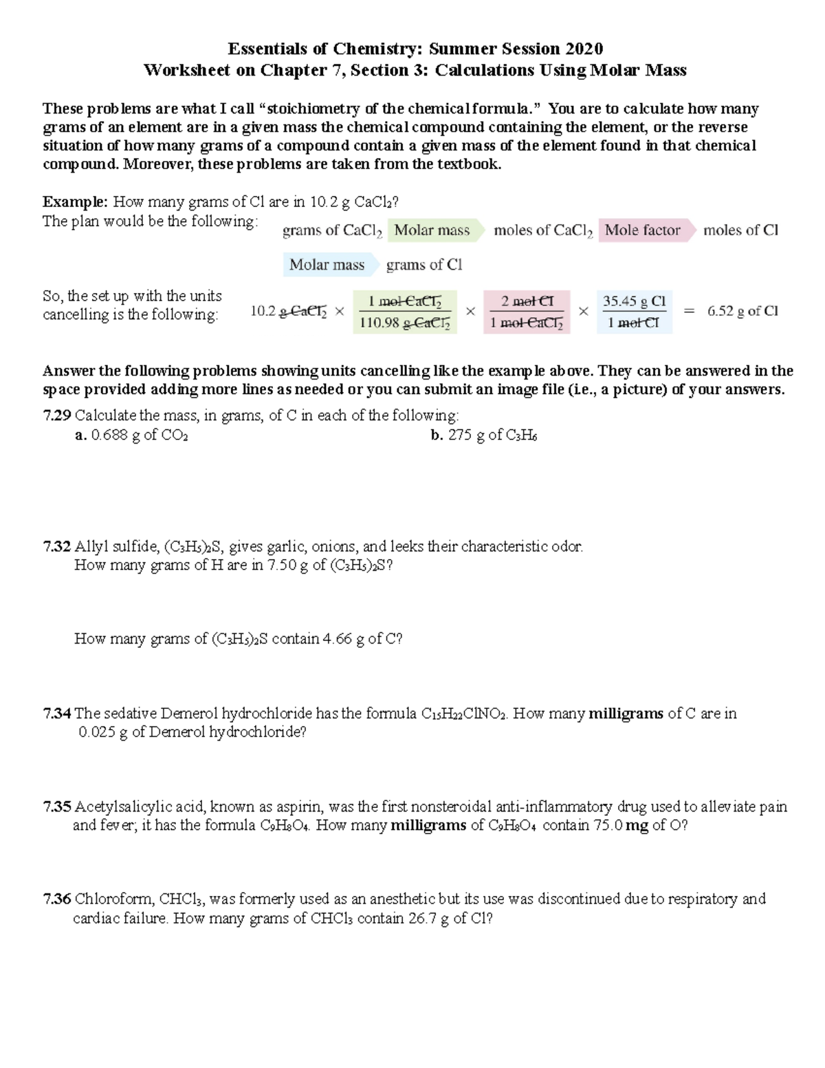 Calculations Using Molar Mass for Chemistry - Essentials of Chemistry ...