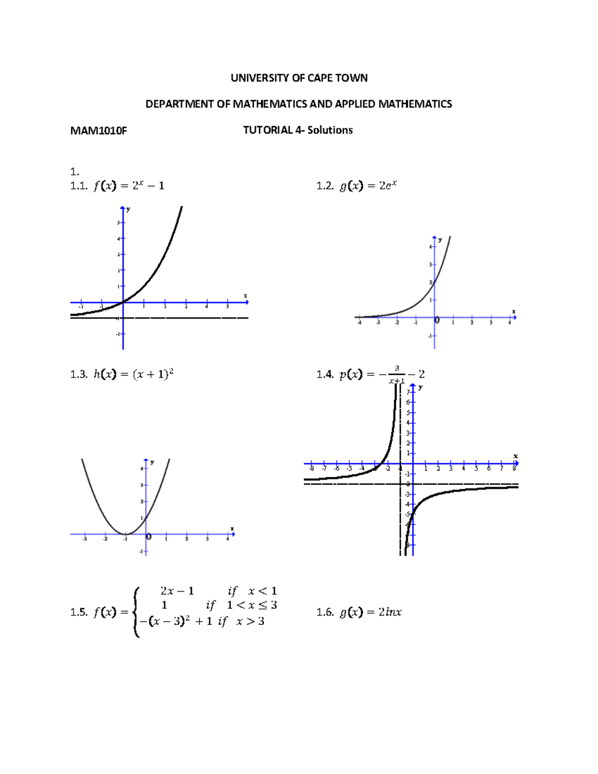 Tutorial 4 Solutions - UNIVERSITY OF CAPE TOWN DEPARTMENT OF ...