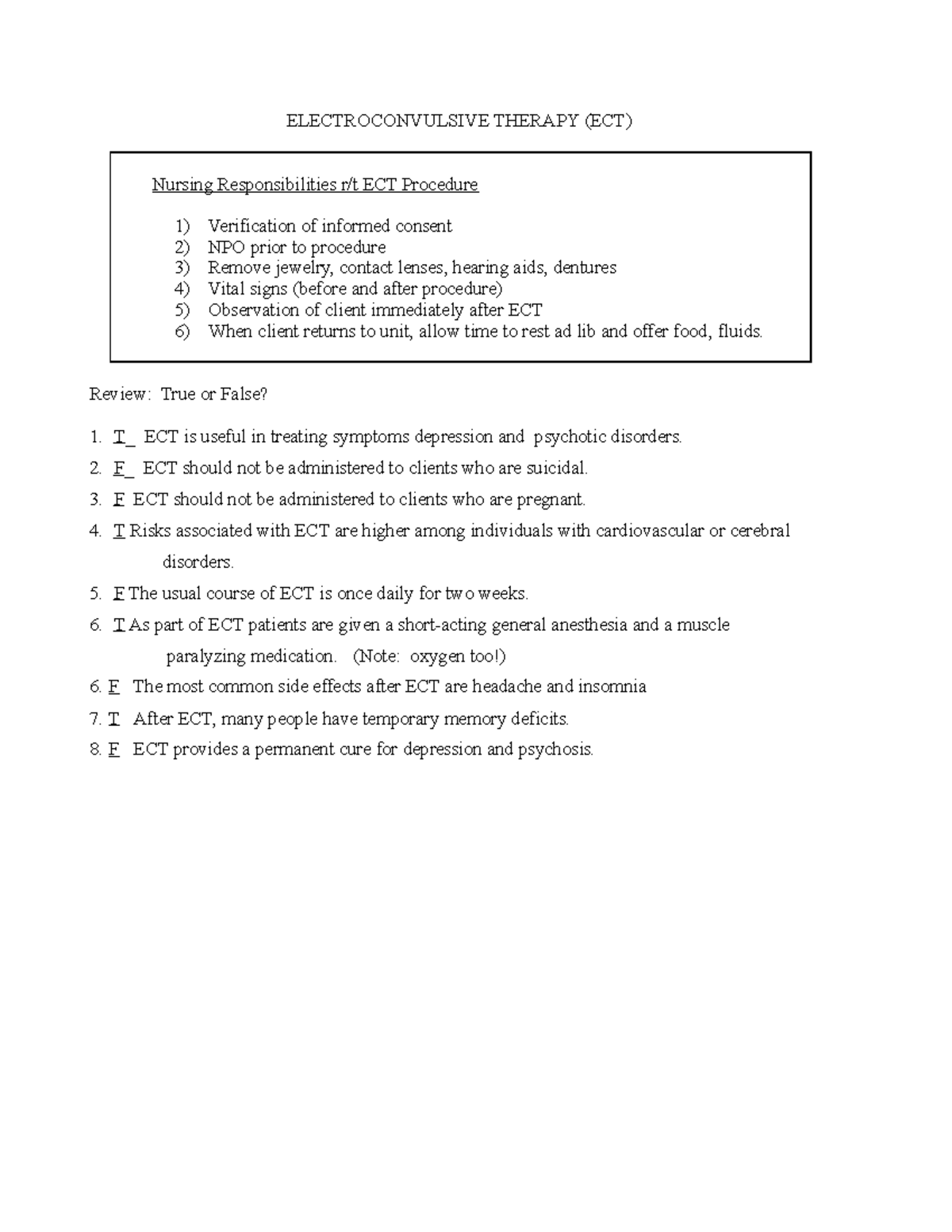 Electroconvulsive Therapy - ELECTROCONVULSIVE THERAPY (ECT) Nursing ...