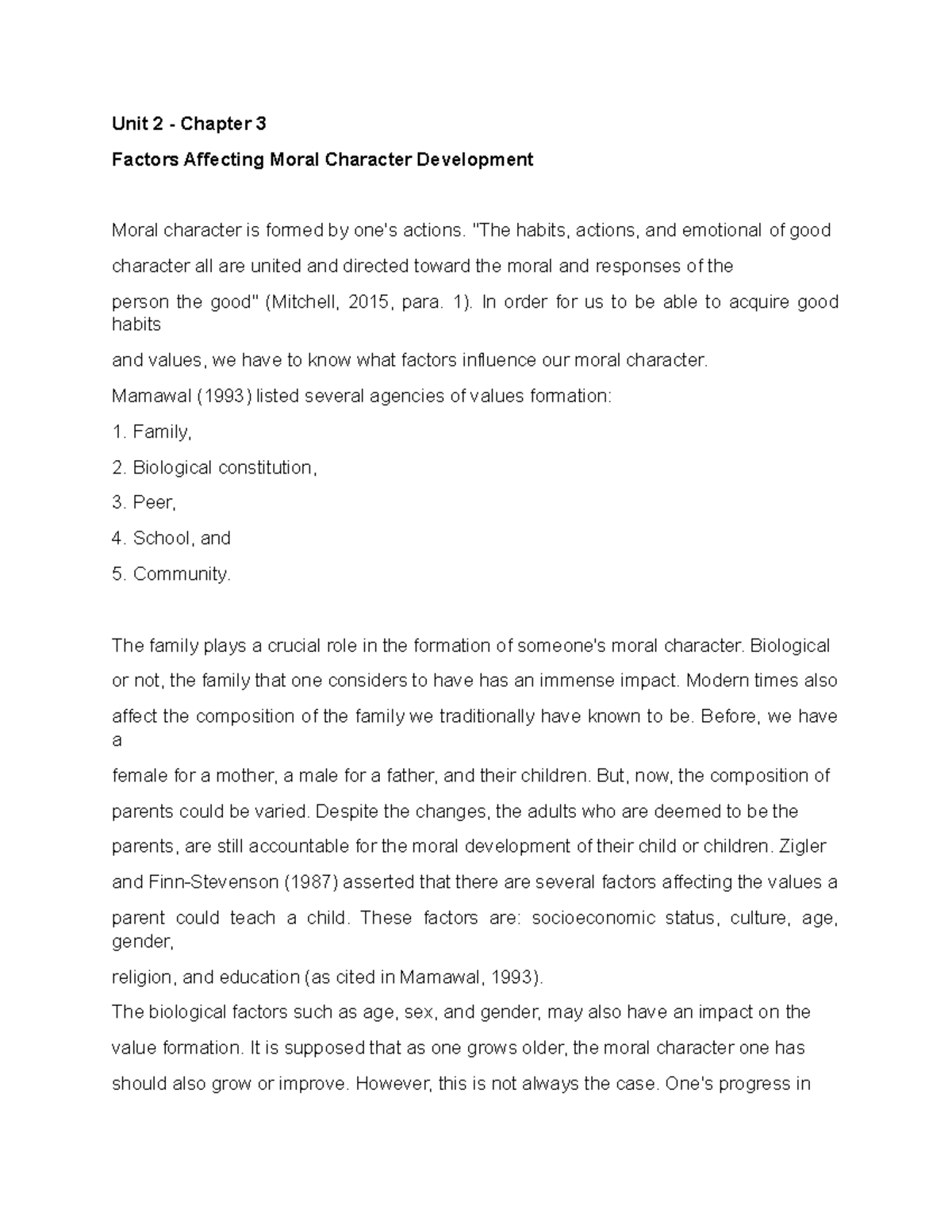 Factors Affecting Moral Character Development - "The habits, actions ...