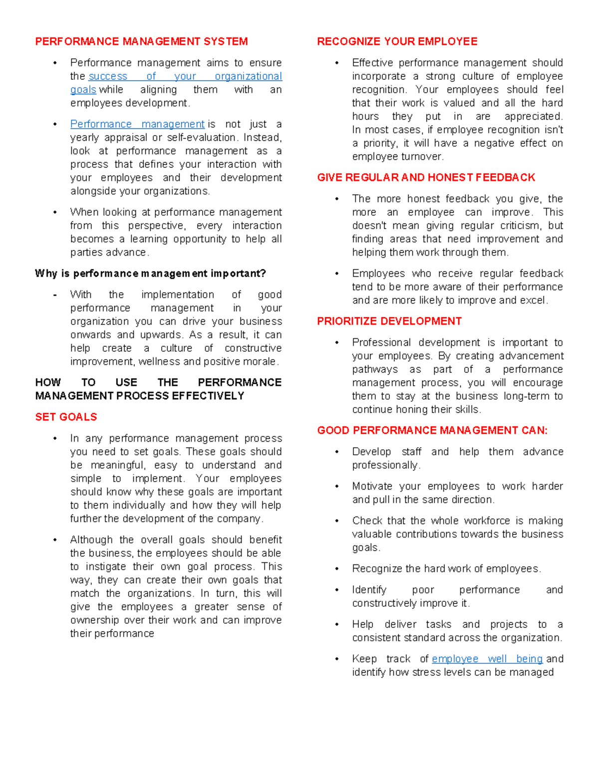 Performance Process System - PERFORMANCE MANAGEMENT SYSTEM Performance management aims to ensure ...