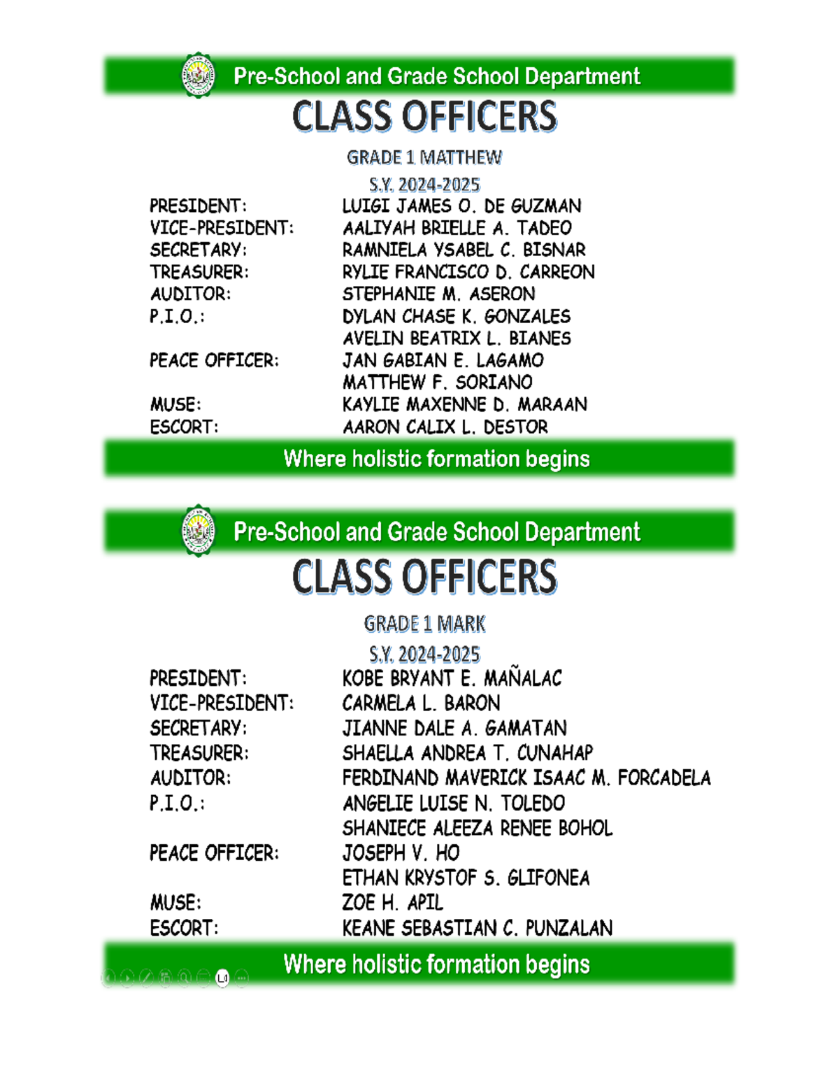 Doc1FF - cutesy - and Grade School Department CLASS OFFICERS GRADE 1 ...