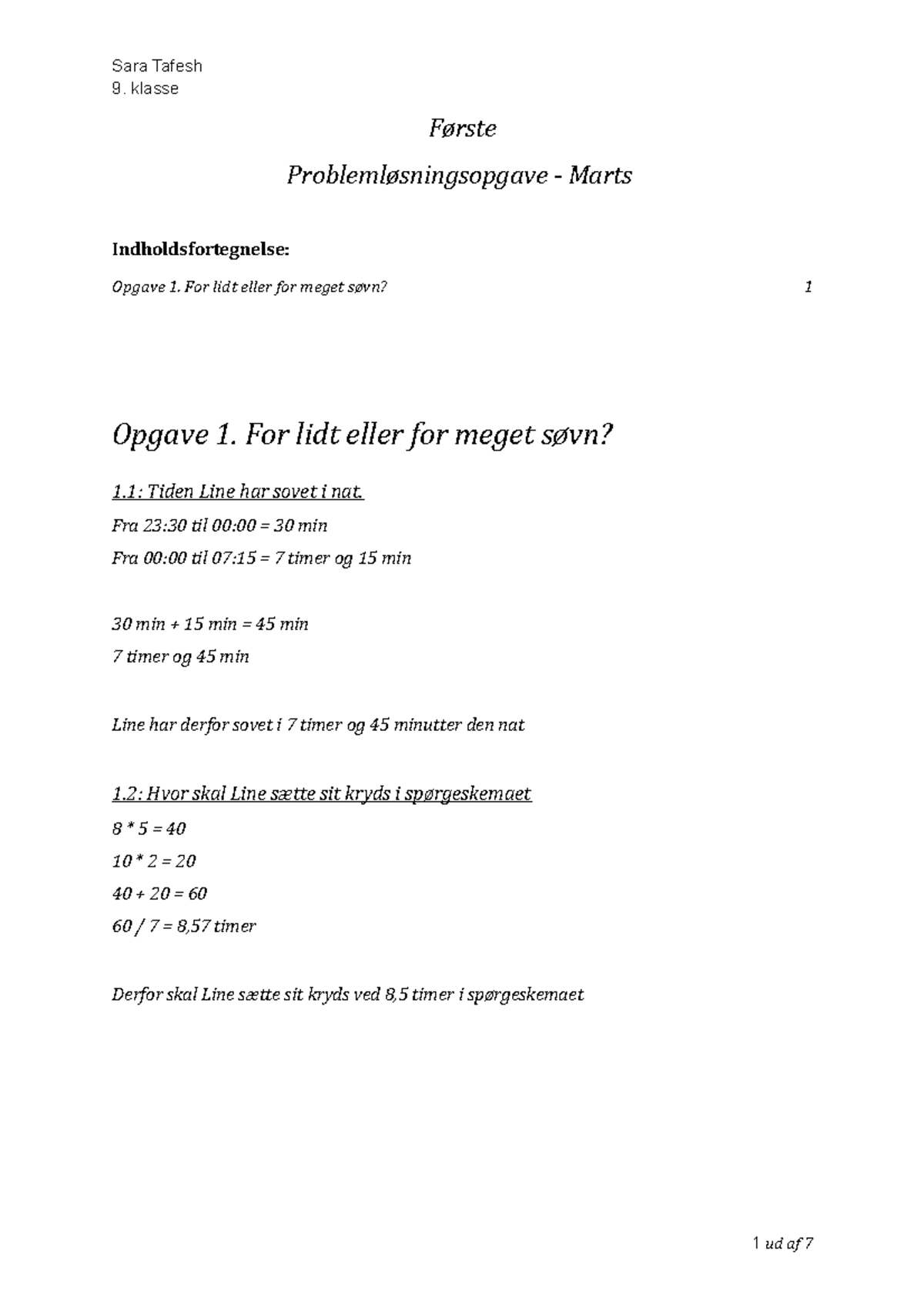 Layout problemregning - matematik - 9. klasse Første ...