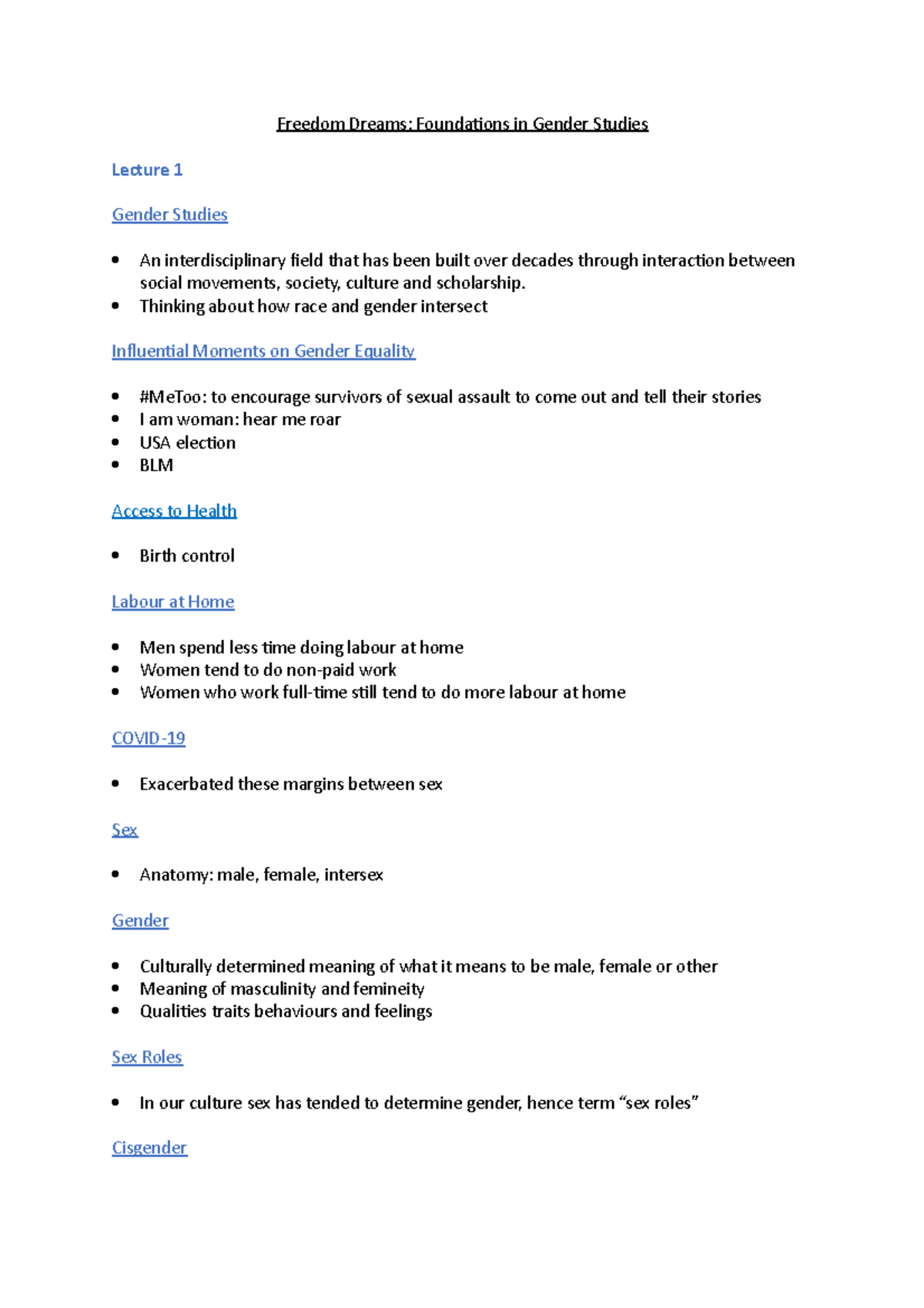 Gender Studies Notes - Semester 1 Notes - GEN110 - MQ - Studocu