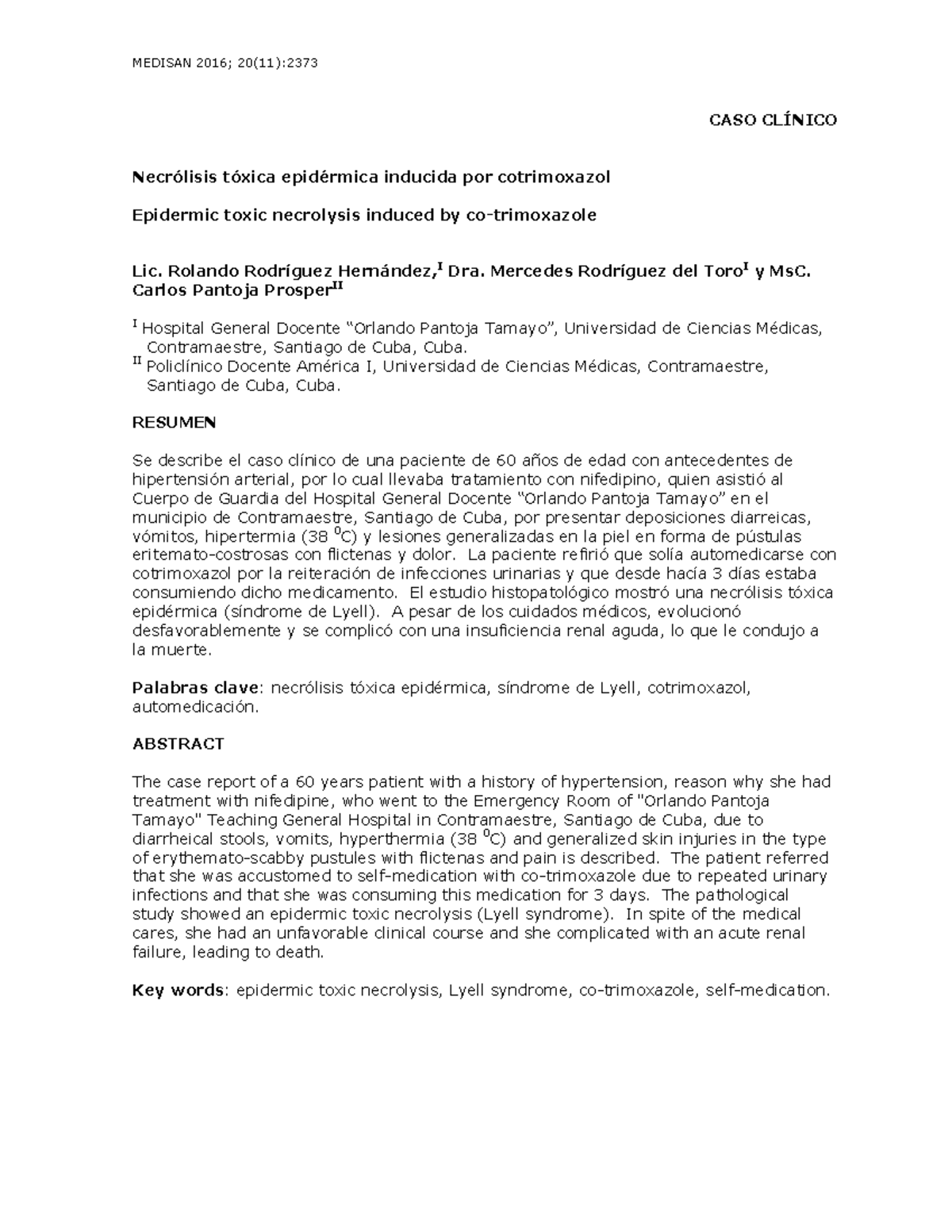 CASO Clínicoss sdasd - CASO CLÍNICO Necrólisis tóxica epidérmica inducida por cotrimoxazol ...