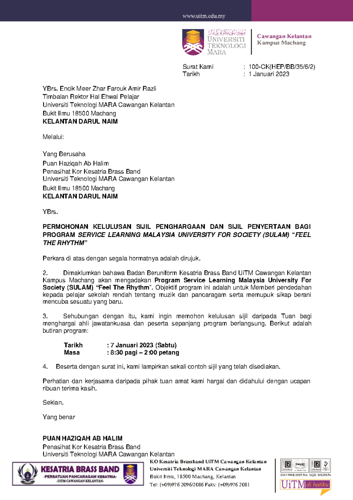 Surat Permohonan Kelulusan Sijil - Cawangan Kelantan Kampus Machang ...