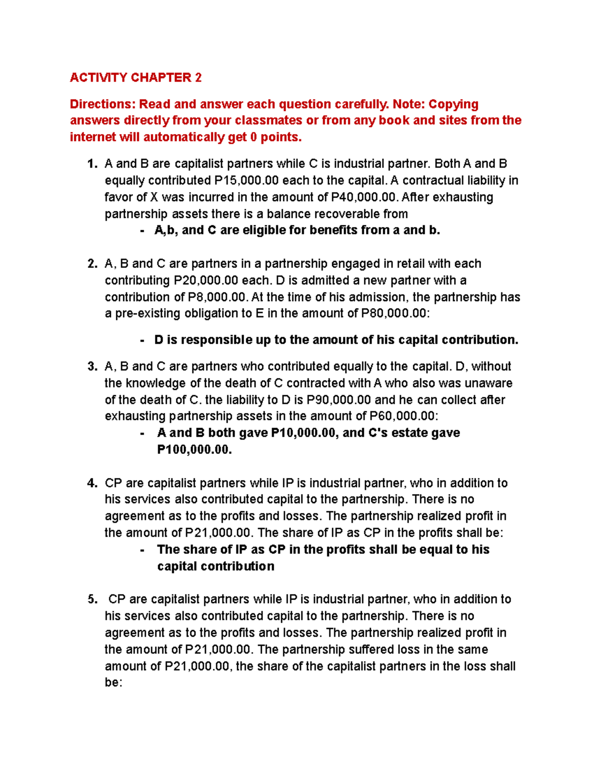 BL07- Activity 2 - ACTIVITY CHAPTER 2 Directions: Read and answer each ...