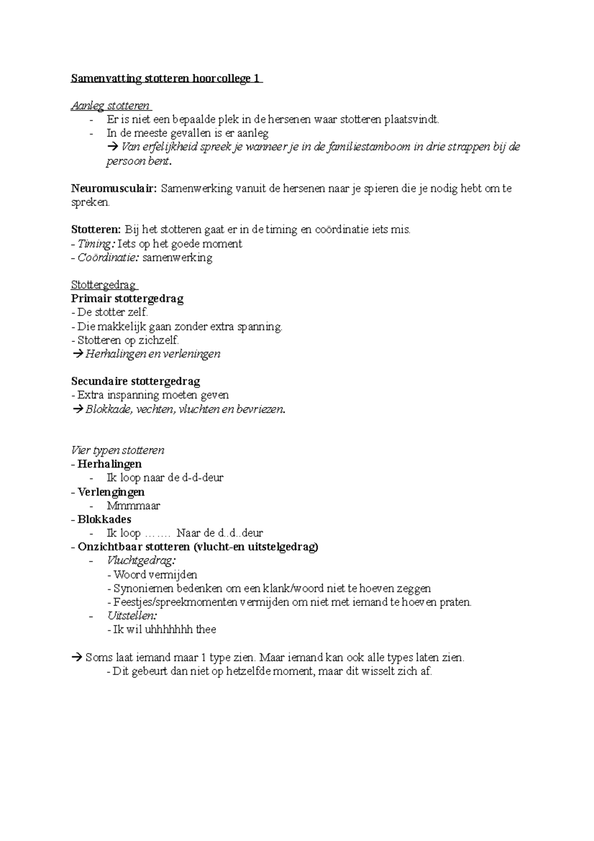 Alles stotteren - Samenvatting stotteren hoorcollege 1 Aanleg stotteren ...