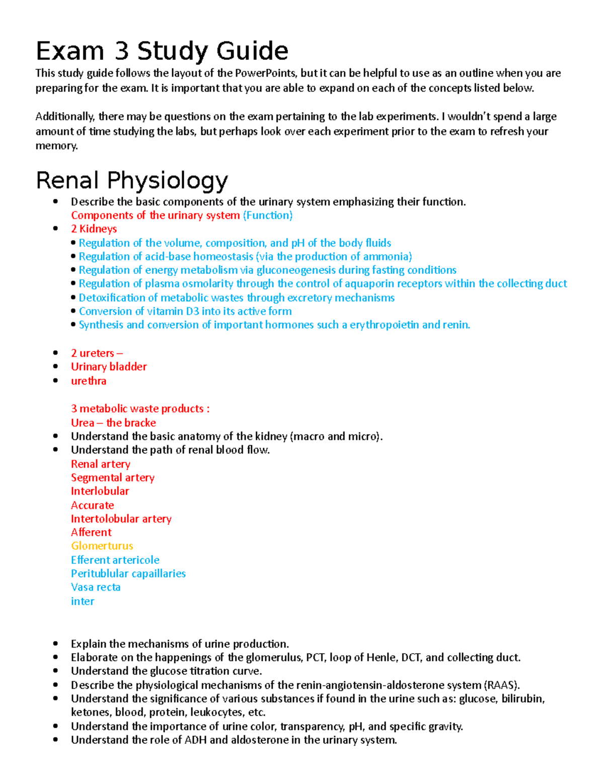 Exam 3 Review - Exam 3 Study Guide This study guide follows the layout ...