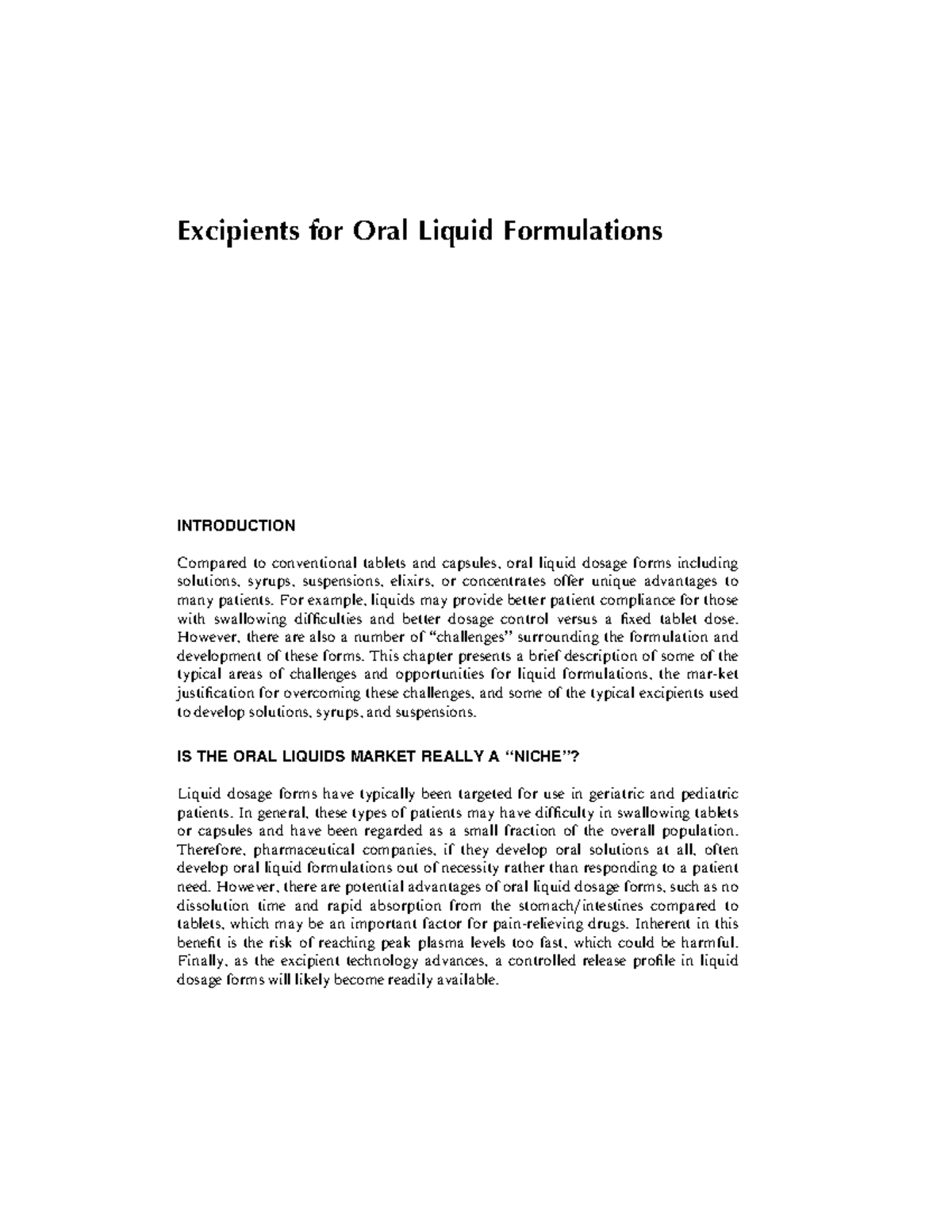 Excipients for Oral Liquid Formulations - Excipients for Oral Liquid ...