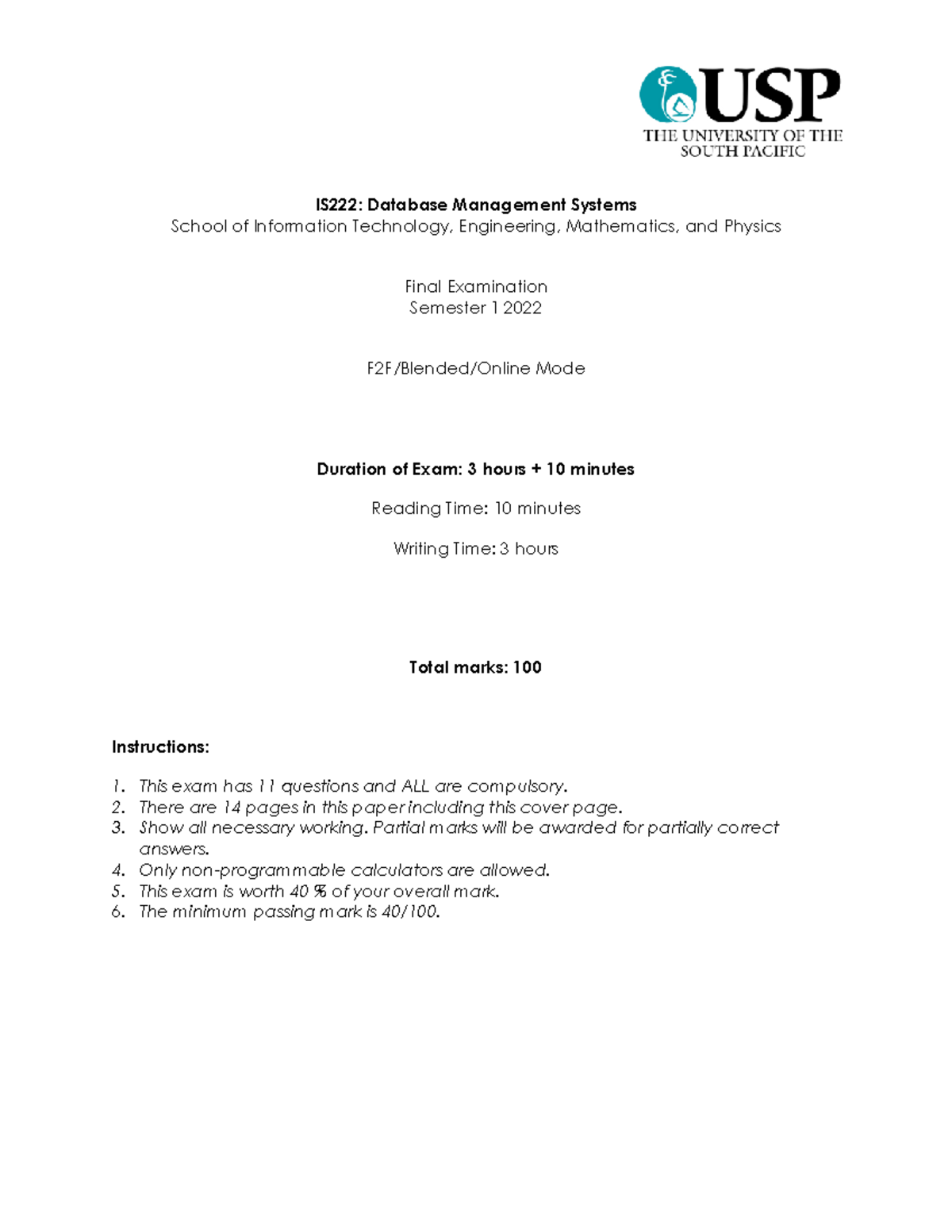 IS222 Final Exam S 1 2022 Solutions - IS222: Database Management Systems School of Information ...