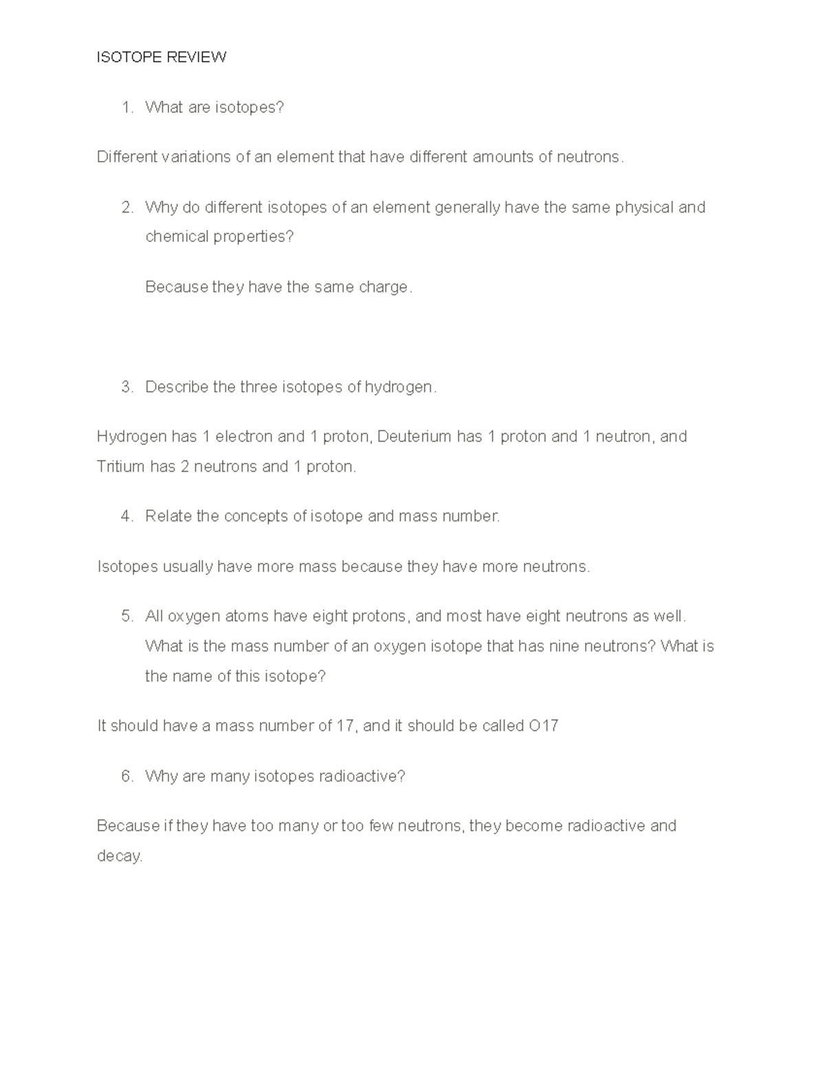Copy of Isotope Review - Ions - ISOTOPE REVIEW 1. What are isotopes ...