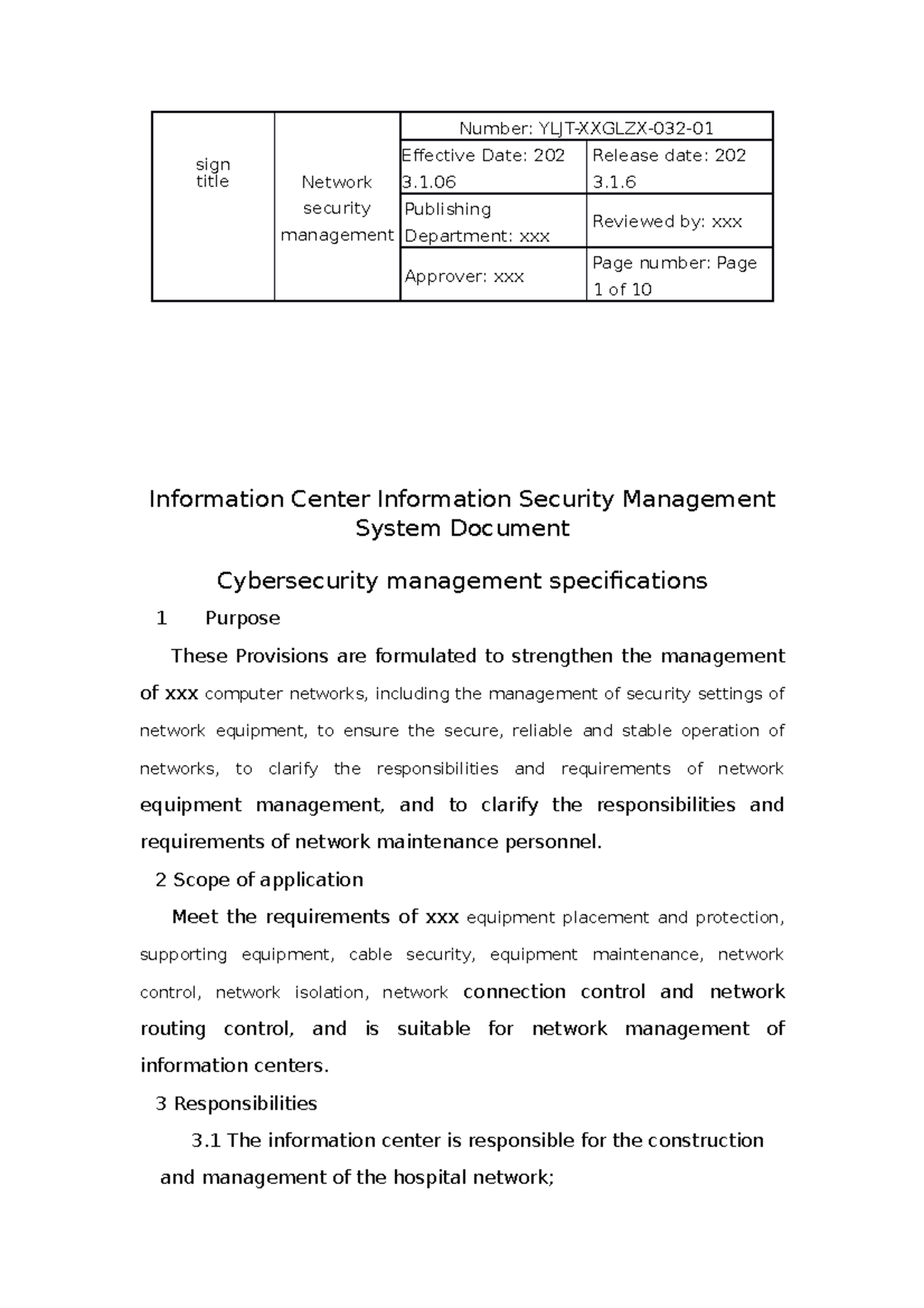 CIS 284C Cybersecurity management specifications - signtitle Network security management Number ...