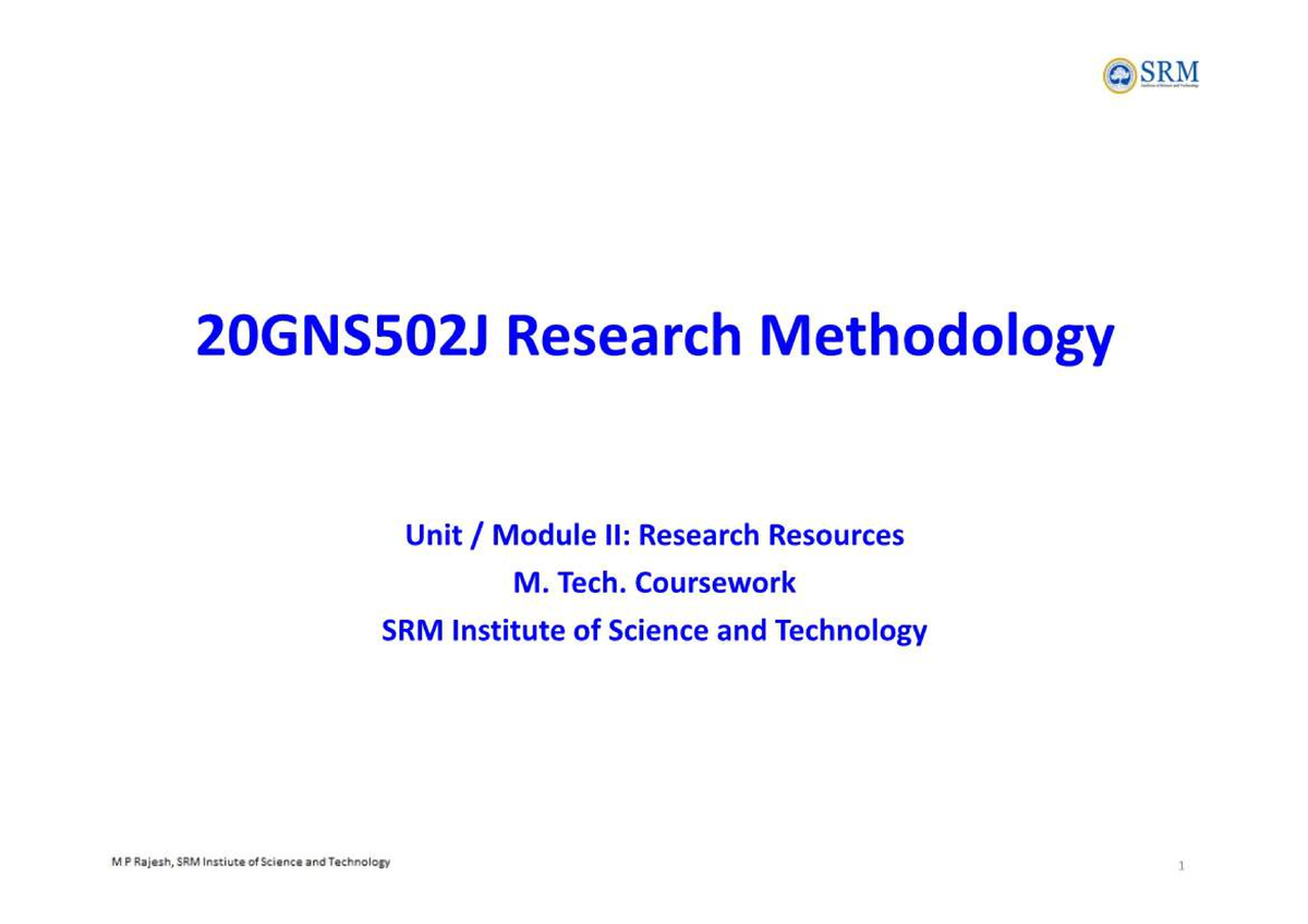 UNIT-2 - NOTES - SRM 20GNS502J Research Methodology Unit Module II ...