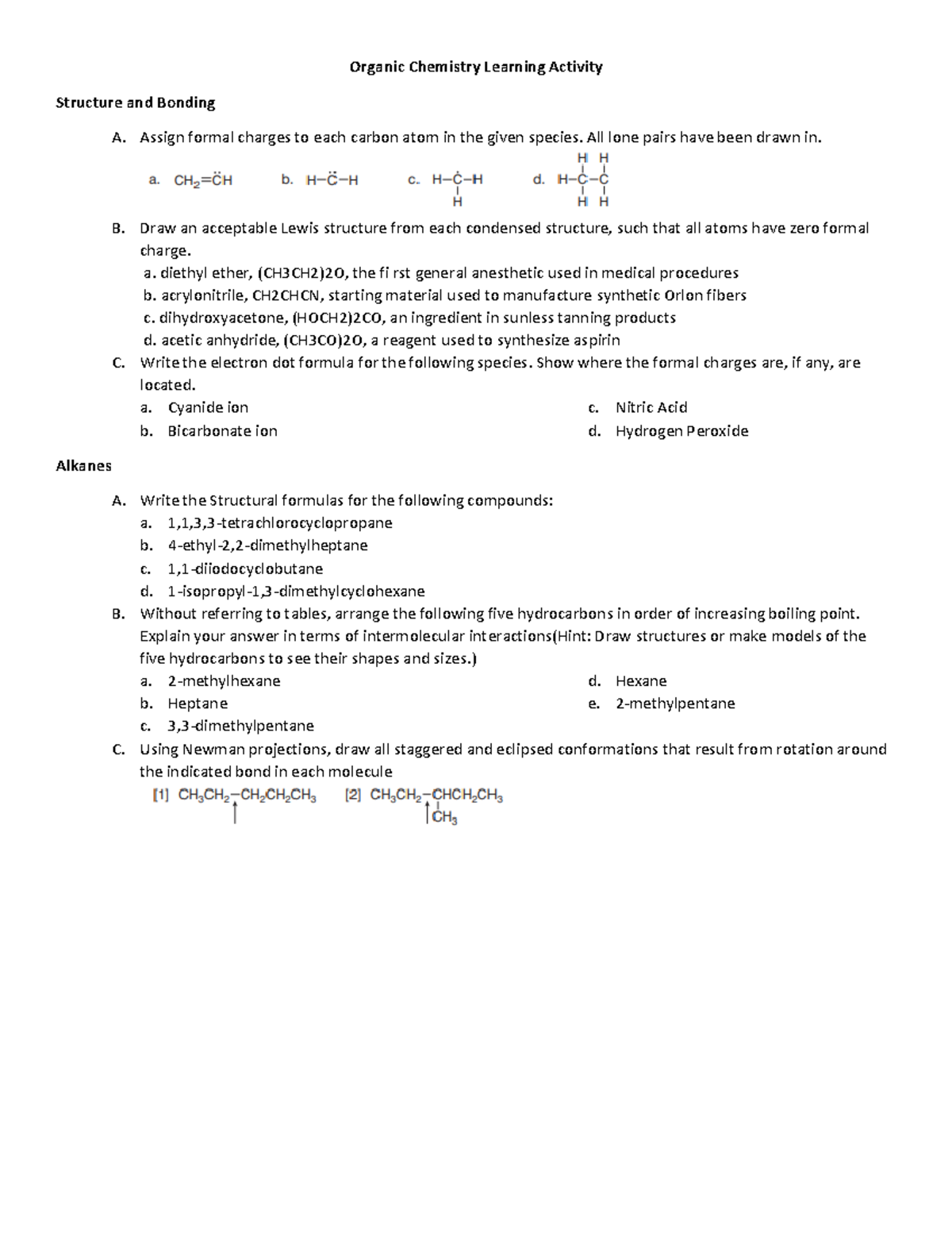 Organic Chemistry Learning Activity - Organic Chemistry Learning ...