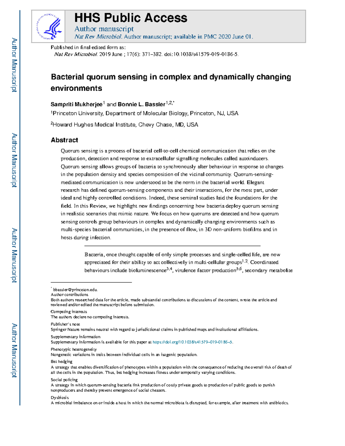 Bacterial quorum sensing in complex and dynamically changing - Bacterial quorum sensing in ...