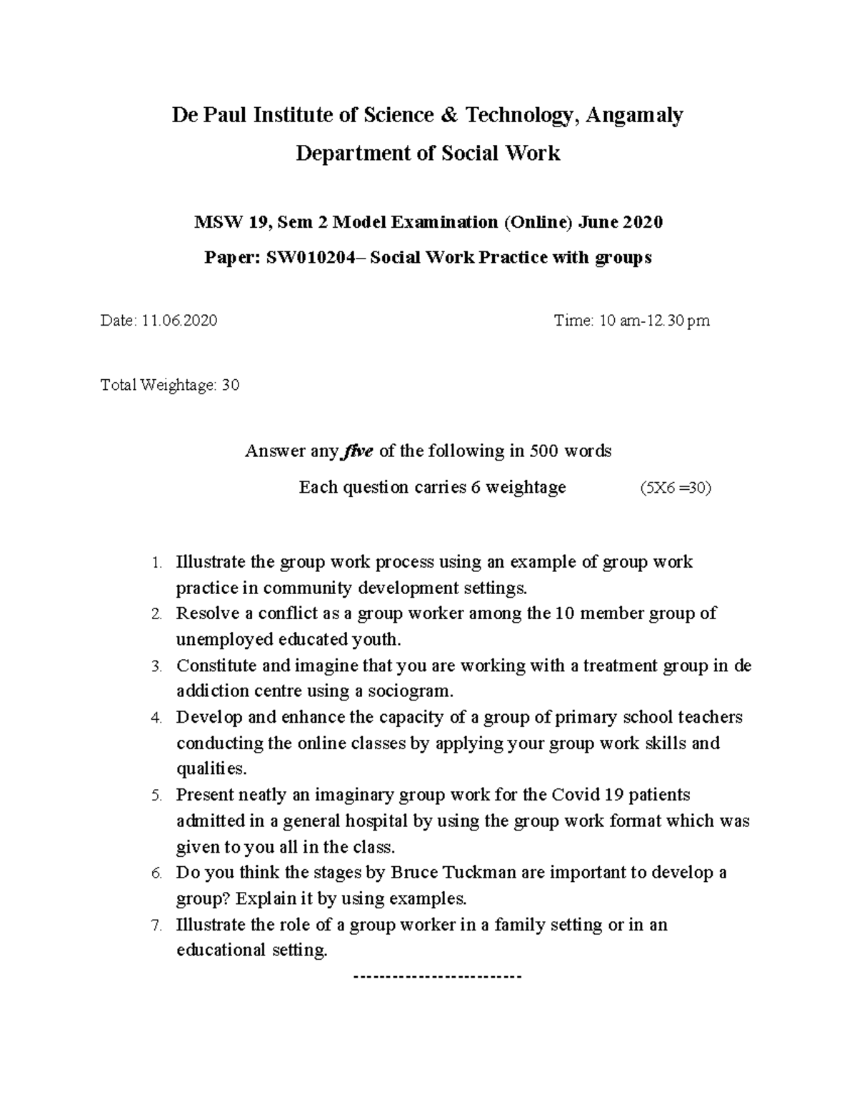 SW010204 - socialwork practice with groups - De Paul Institute of ...