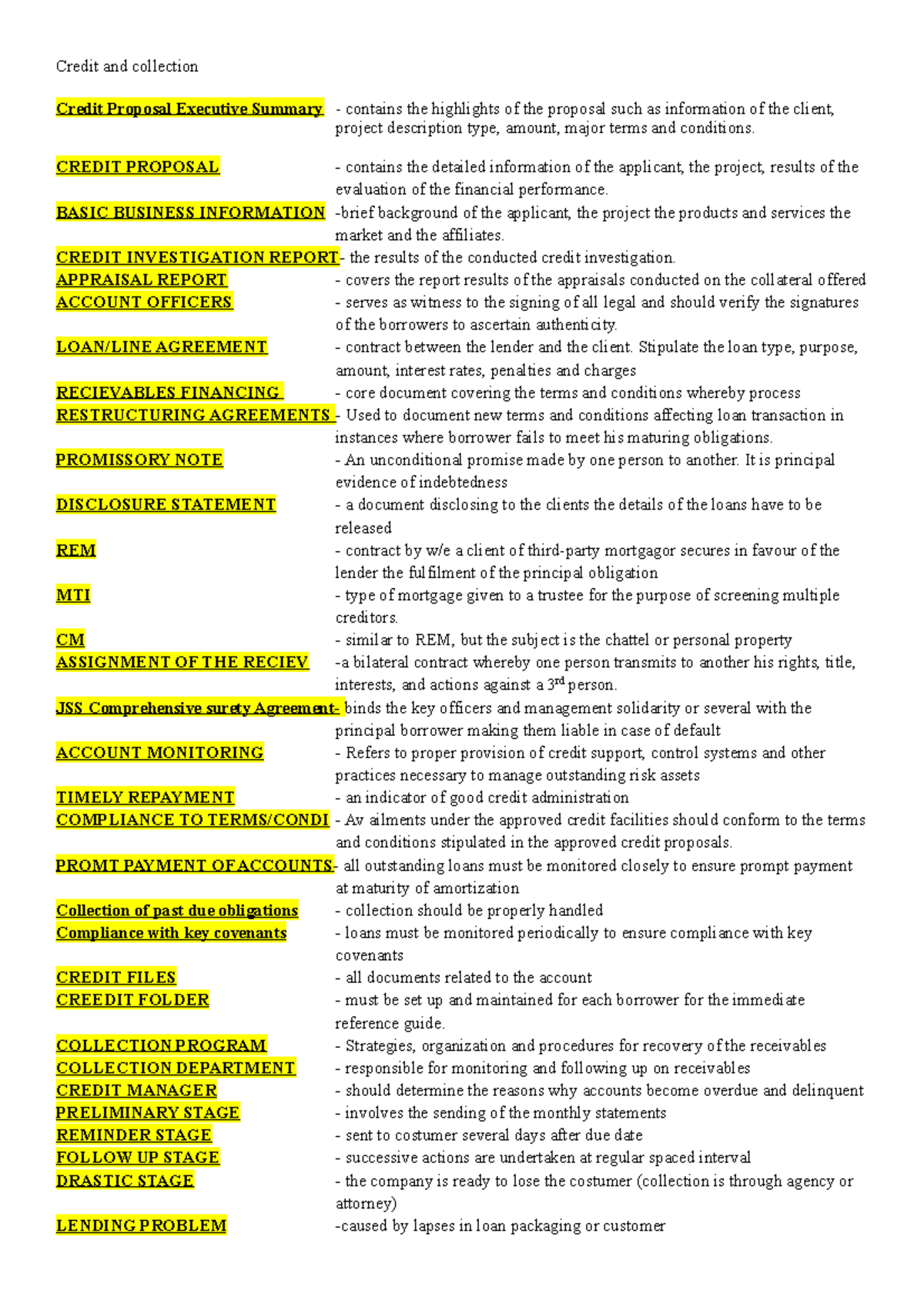 Credit and collection - lecture notes - Credit and collection Credit ...