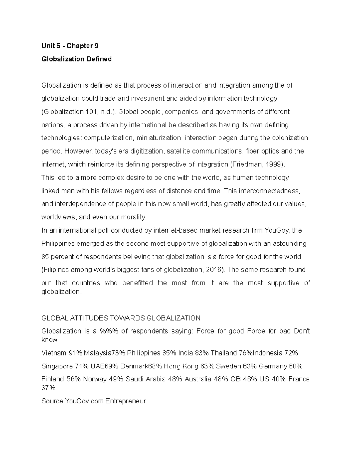 Globalization Defined - Unit 5 - Chapter 9 Globalization Defined Globalization is defined as ...