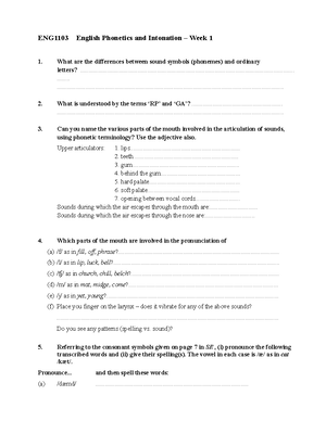 Session 2 Exercises for class Allophones Consonants - ENG1103 English Phonetics Group session 2 ...