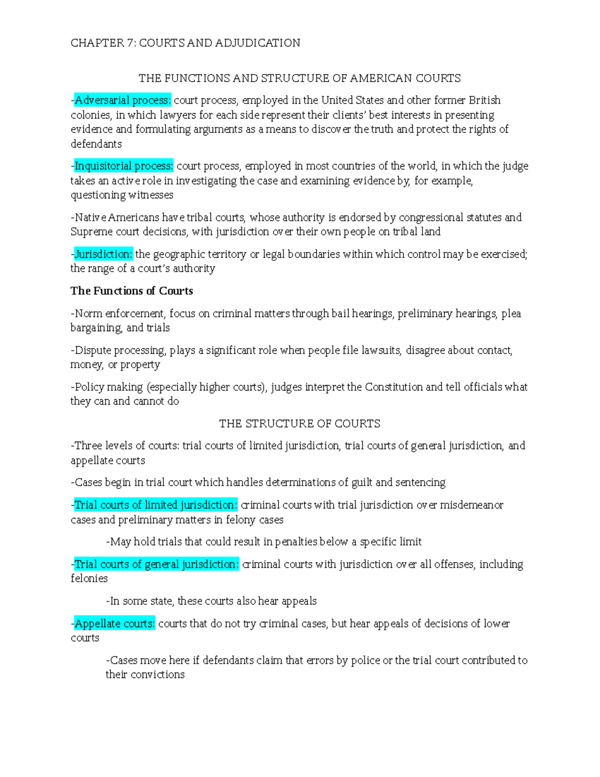 CCJS100 Ch 7 Textbook Notes - THE FUNCTIONS AND STRUCTURE OF AMERICAN ...