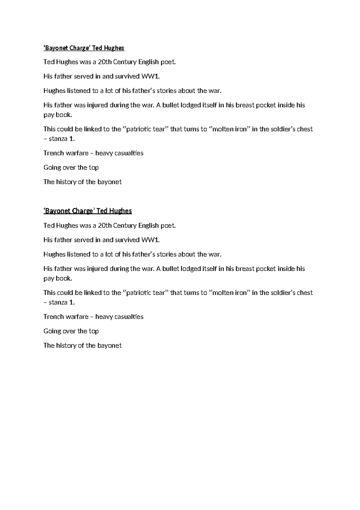 Context Bayonet Charge - ‘Bayonet Charge’ Ted Hughes Ted Hughes was a ...