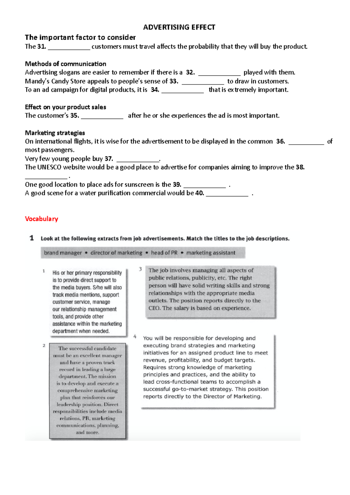 Ads - exercise - Ads - ADVERTISING EFFECT The important factor to ...