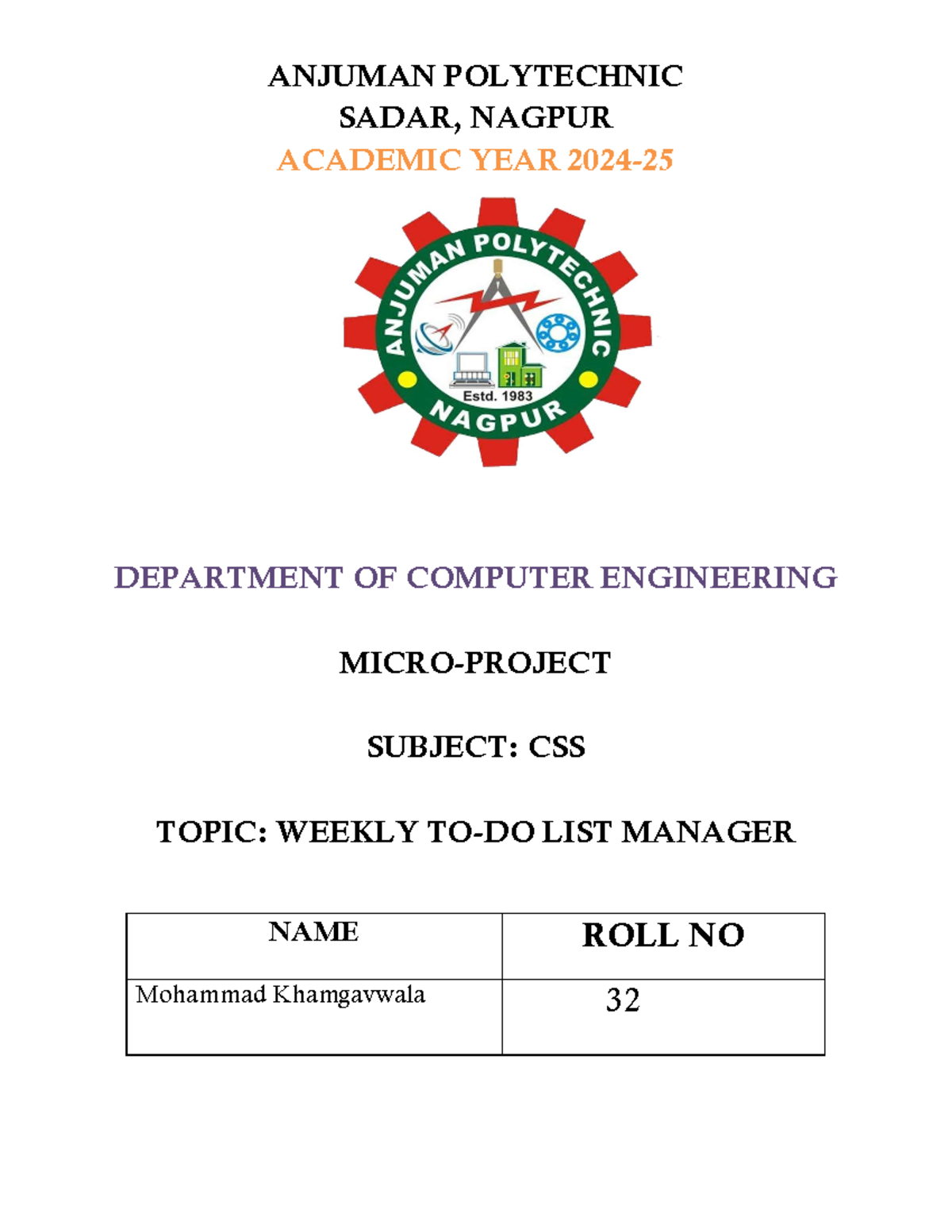 CSS 32 - hwhw - ANJUMAN POLYTECHNIC SADAR, NAGPUR ACADEMIC YEAR 2024- DEPARTMENT OF COMPUTER ...