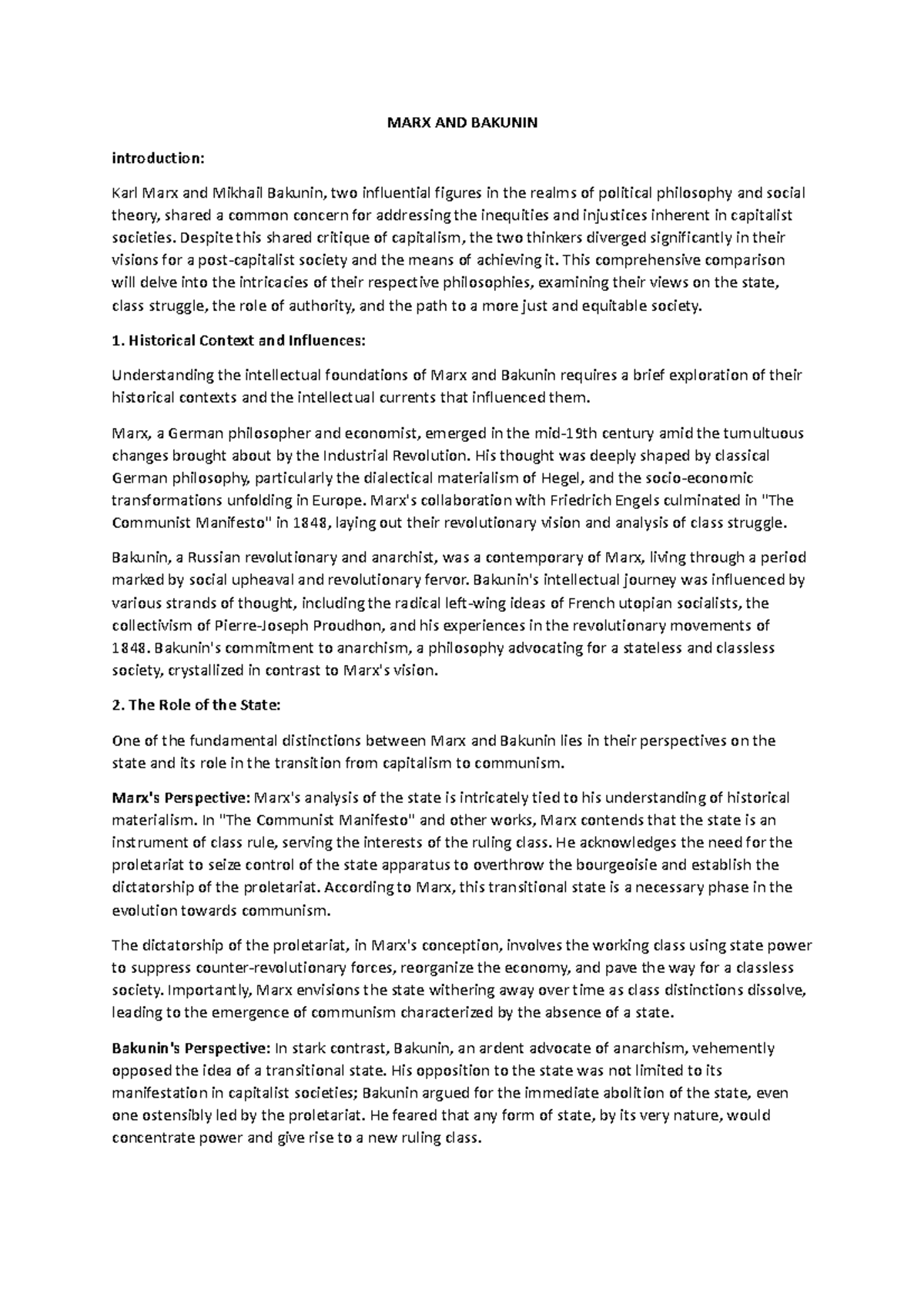 MARX AND Bakunin - MARX AND BAKUNIN introduction: Karl Marx and Mikhail ...