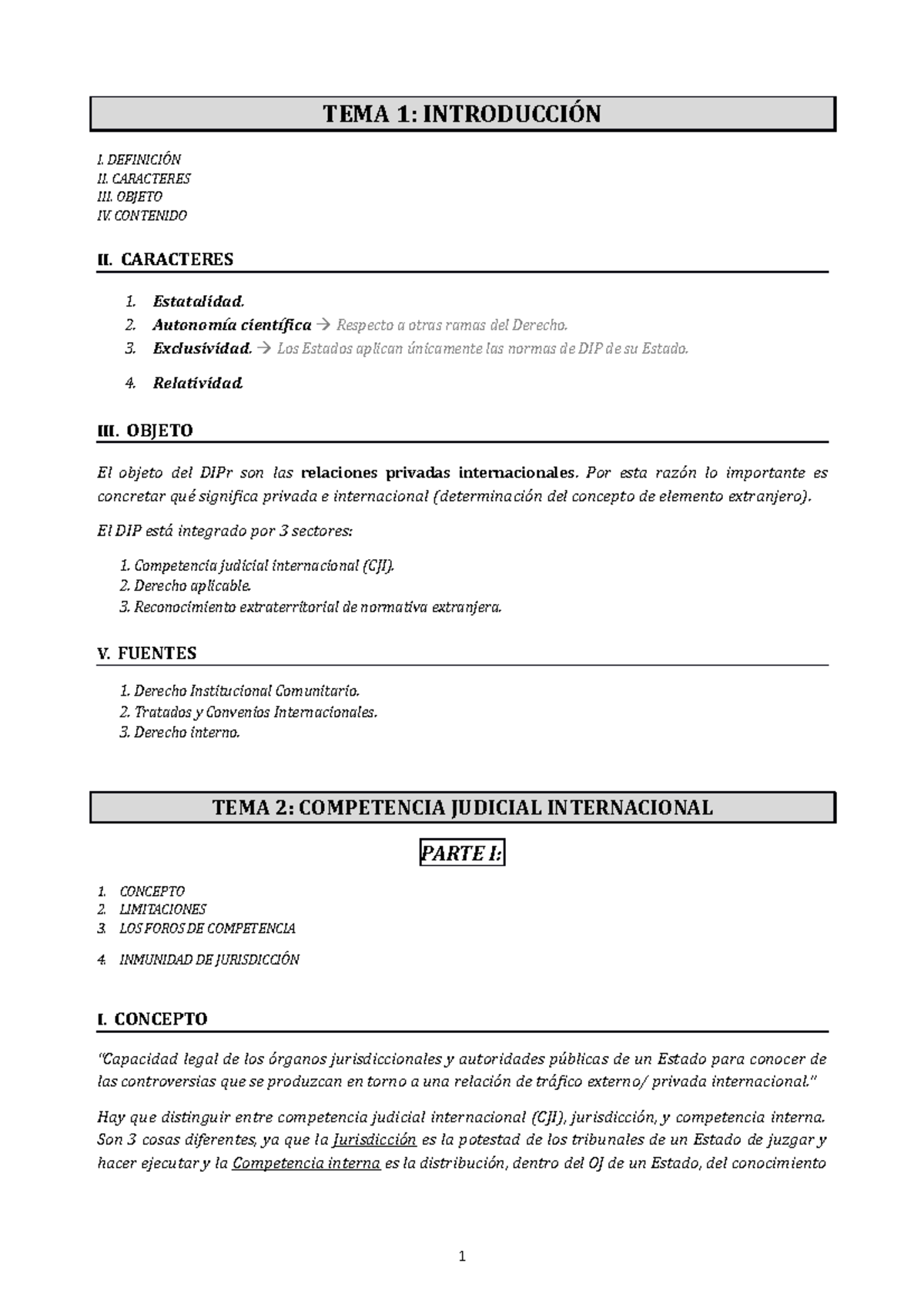 DIPr de forma esquematica - TEMA 1: INTRODUCCIÓN I. DEFINICIÓN II ...