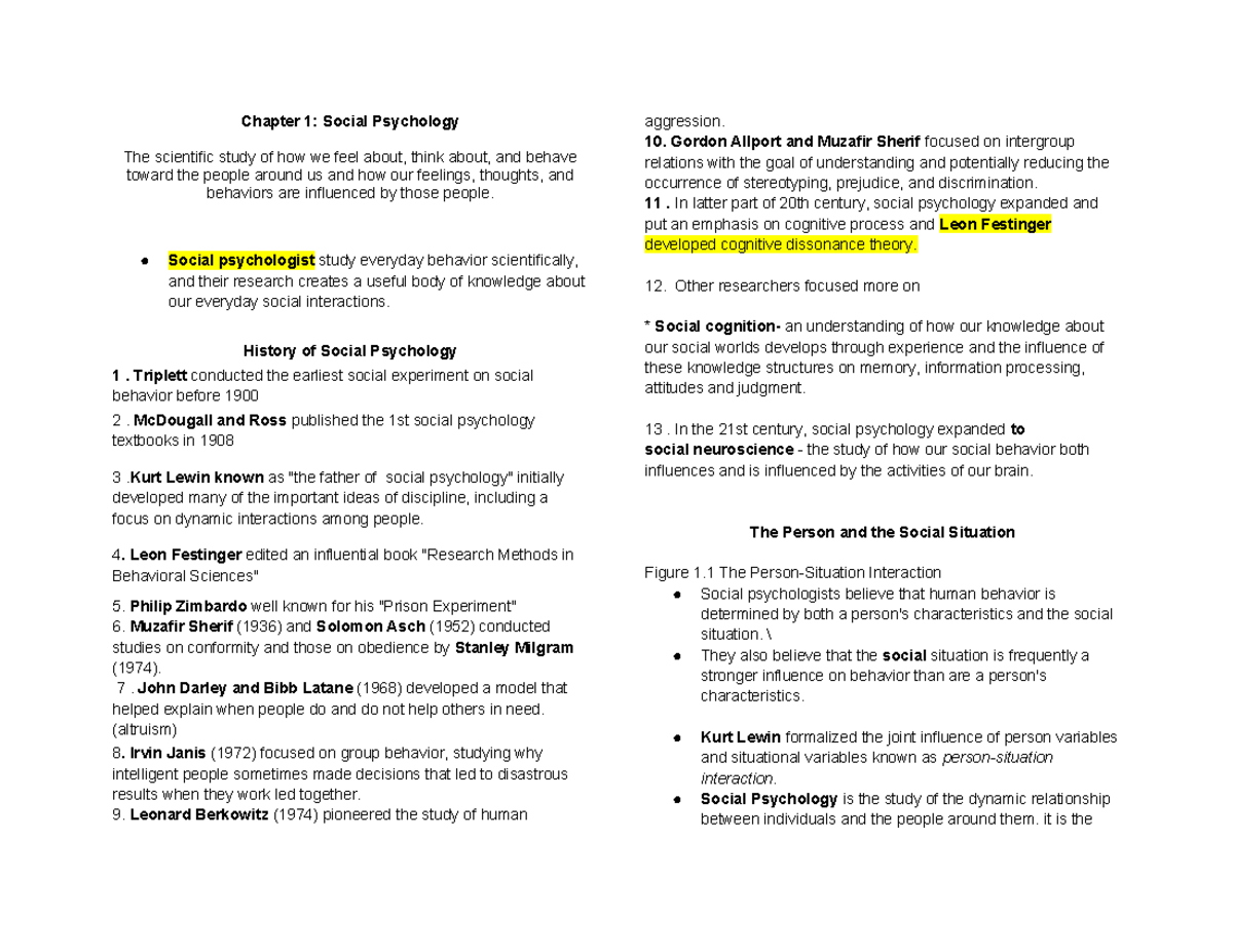 Social Psychology. chapter1 - Chapter 1: Social Psychology The ...