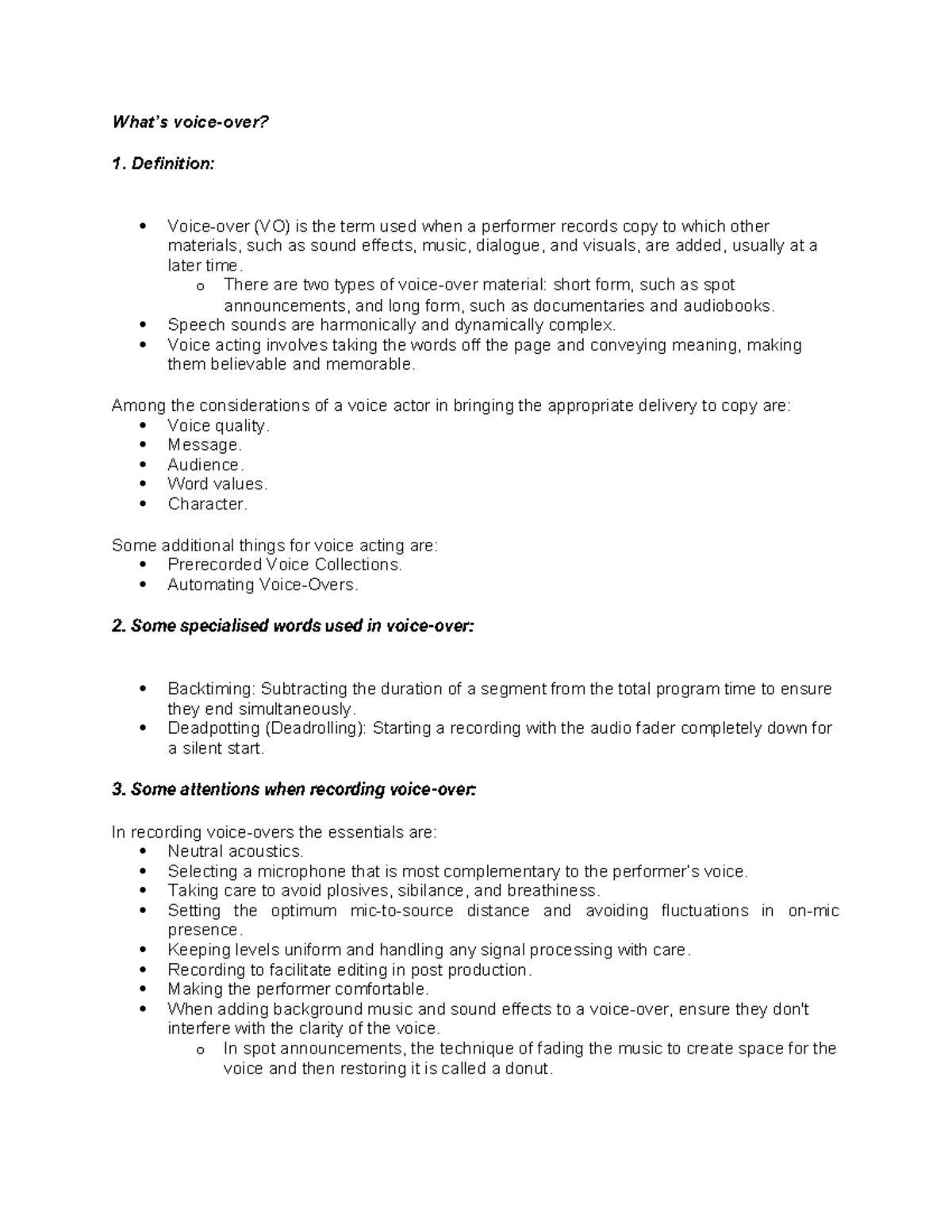 SDP - Voice-over presentation - What’s voice-over? 1. Definition: Voice ...