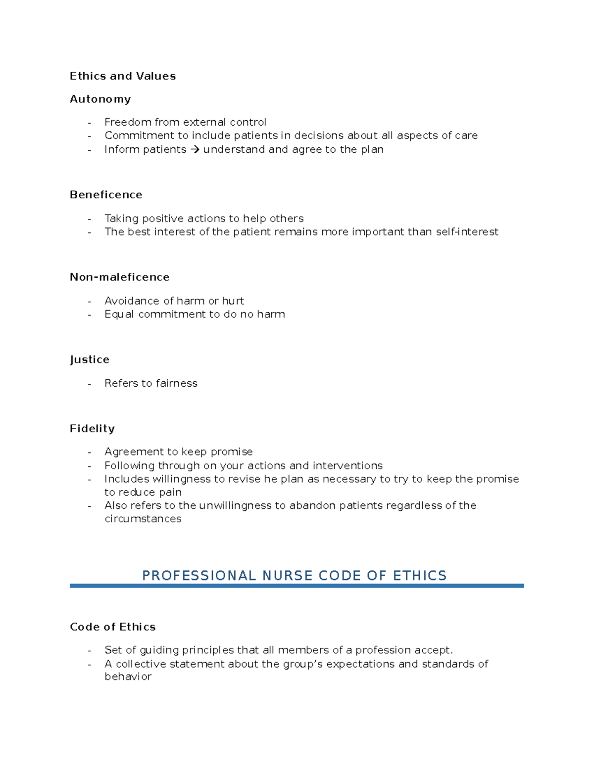 Ethics-and-Values - Notes - Ethics and Values Autonomy Freedom from ...