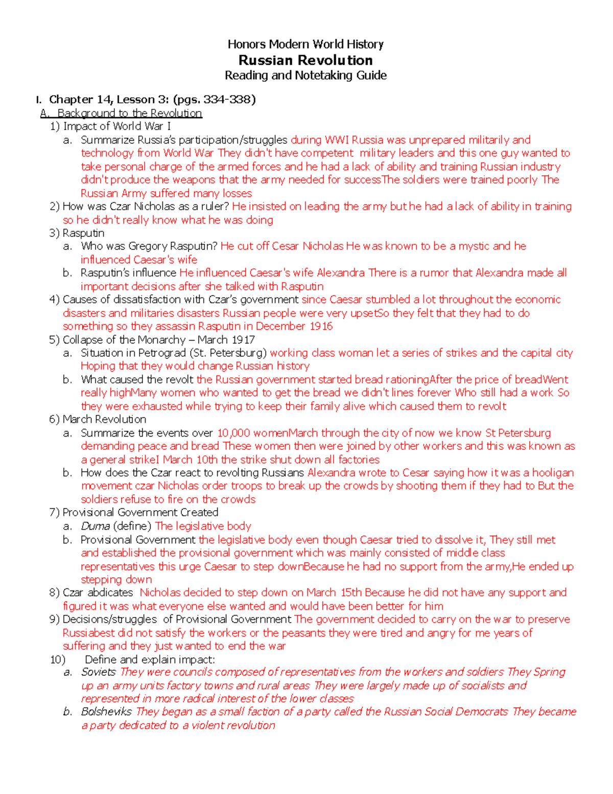 Copy of NEW Russian Rev Reading and Notetaking Guide - Honors Modern ...