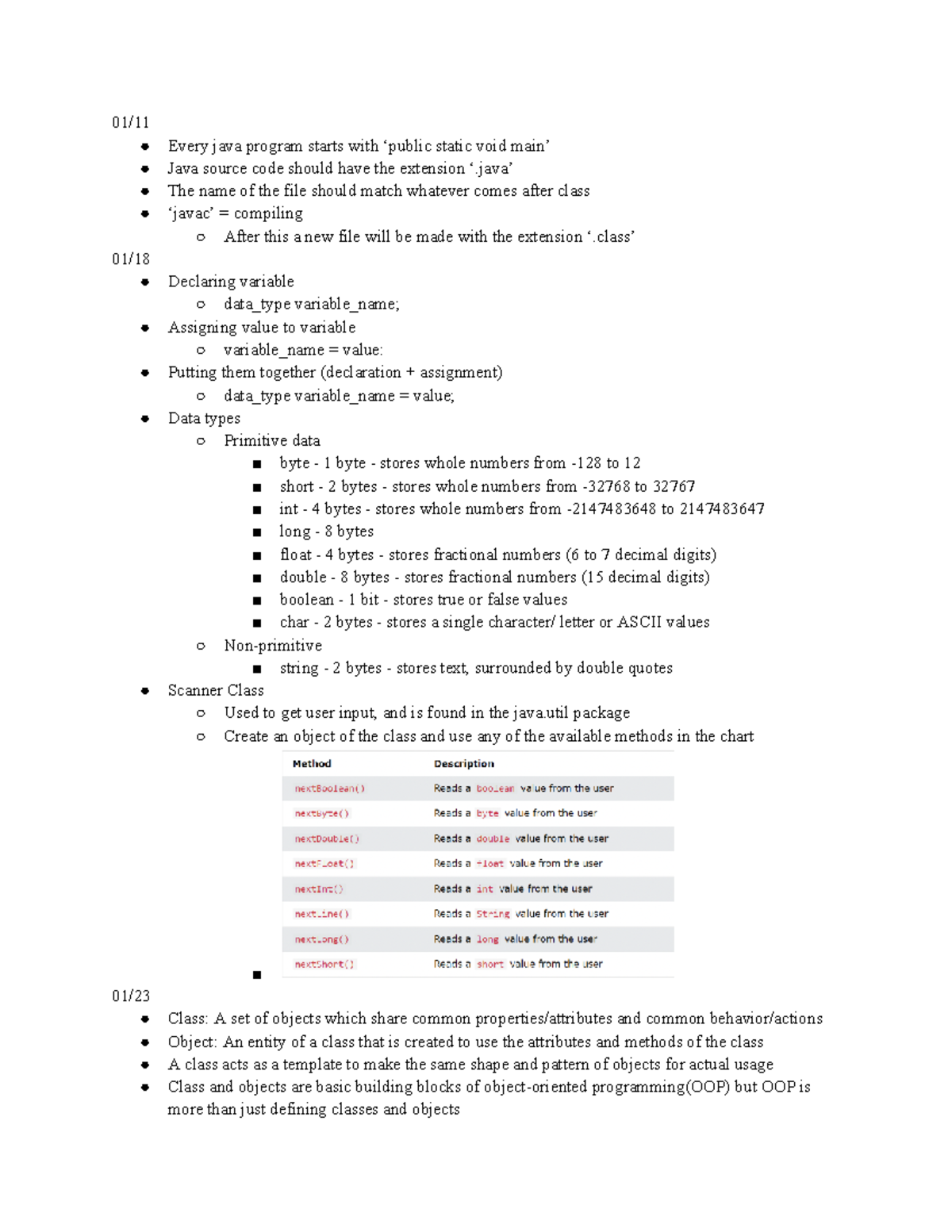 MIST4600 - exam 1 notes - 01/ Every java program starts with ‘public ...