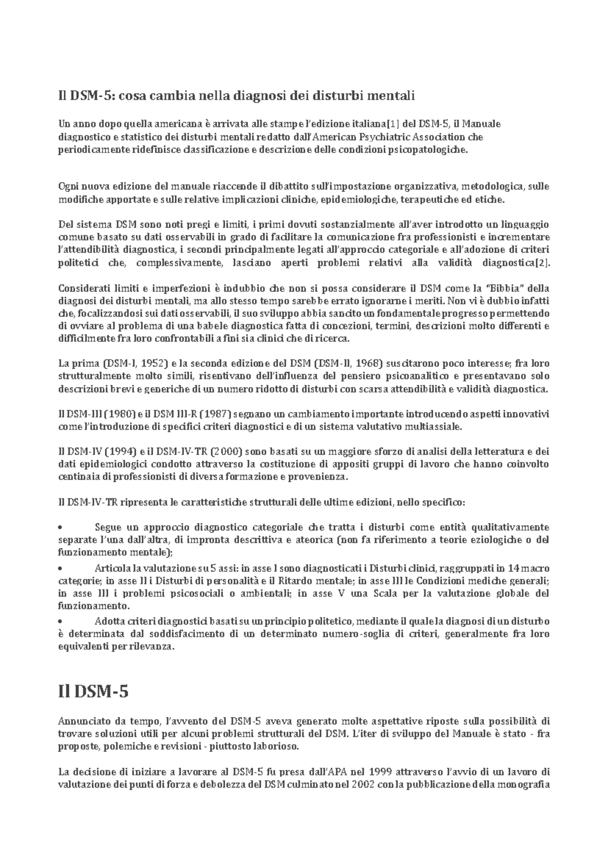 Il DSM V differenze dal DSM IV TR.docx · versione 1 - Il DSM-5: cosa ...