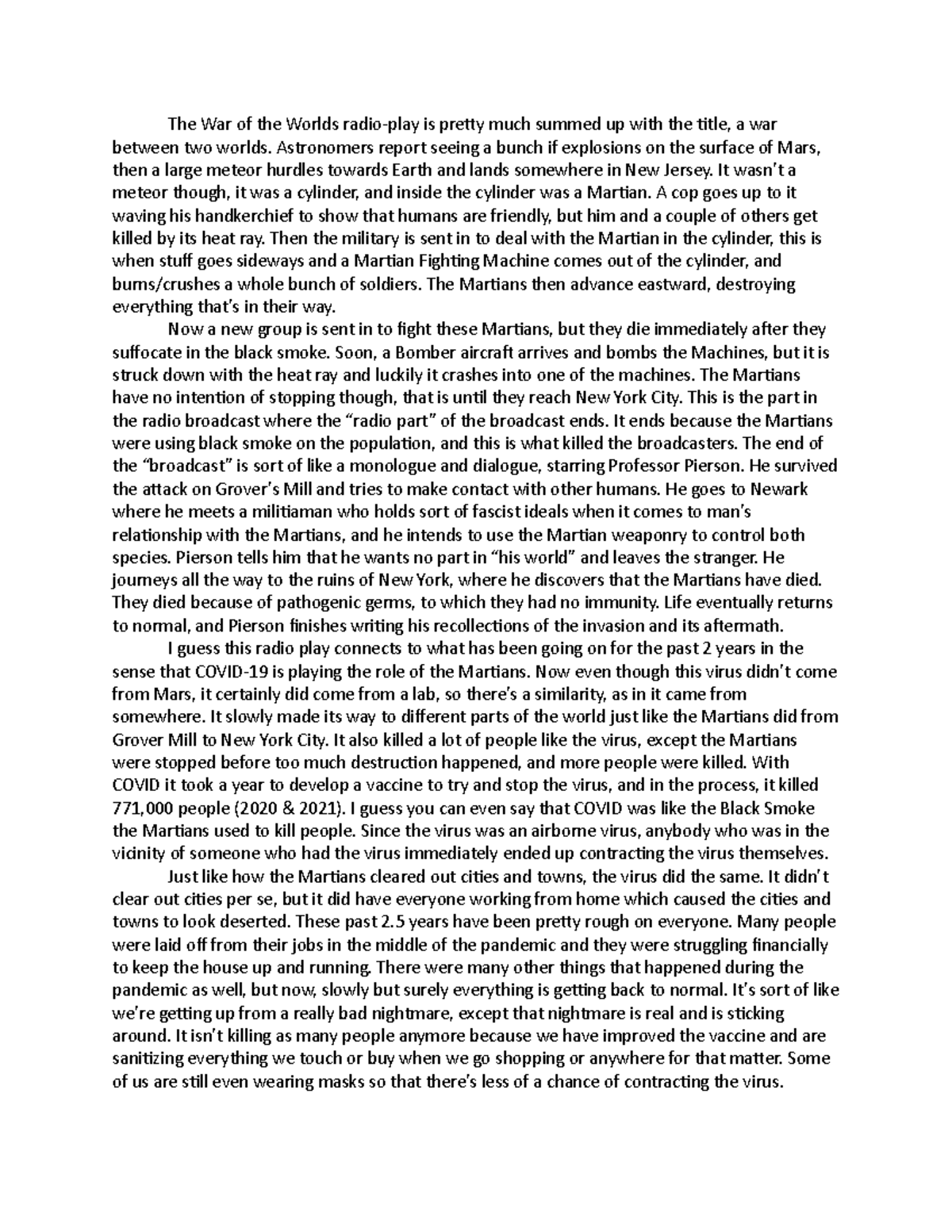 War of the Worlds RR - reading response - The War of the Worlds radio ...