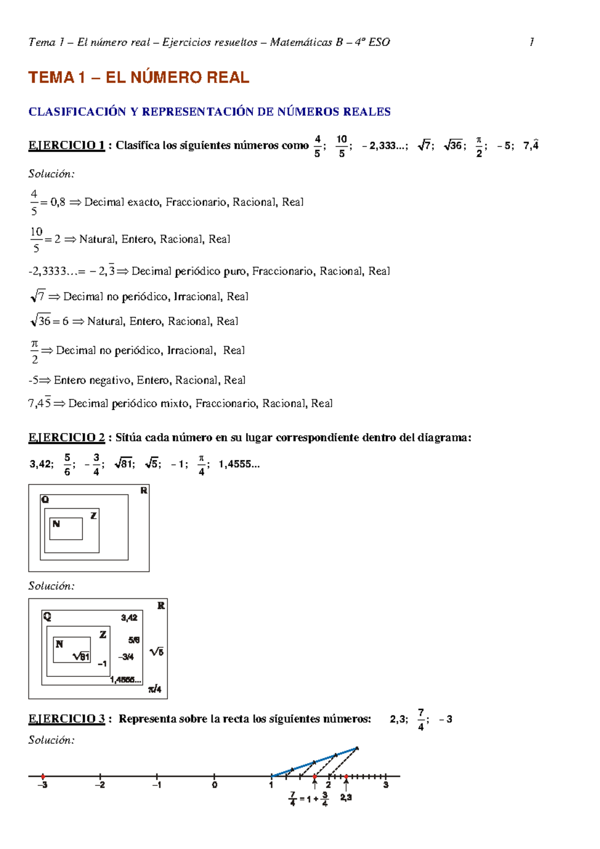 1-reales - Ejercicios numeros reales - TEMA 1 – EL NÚMERO REAL ...