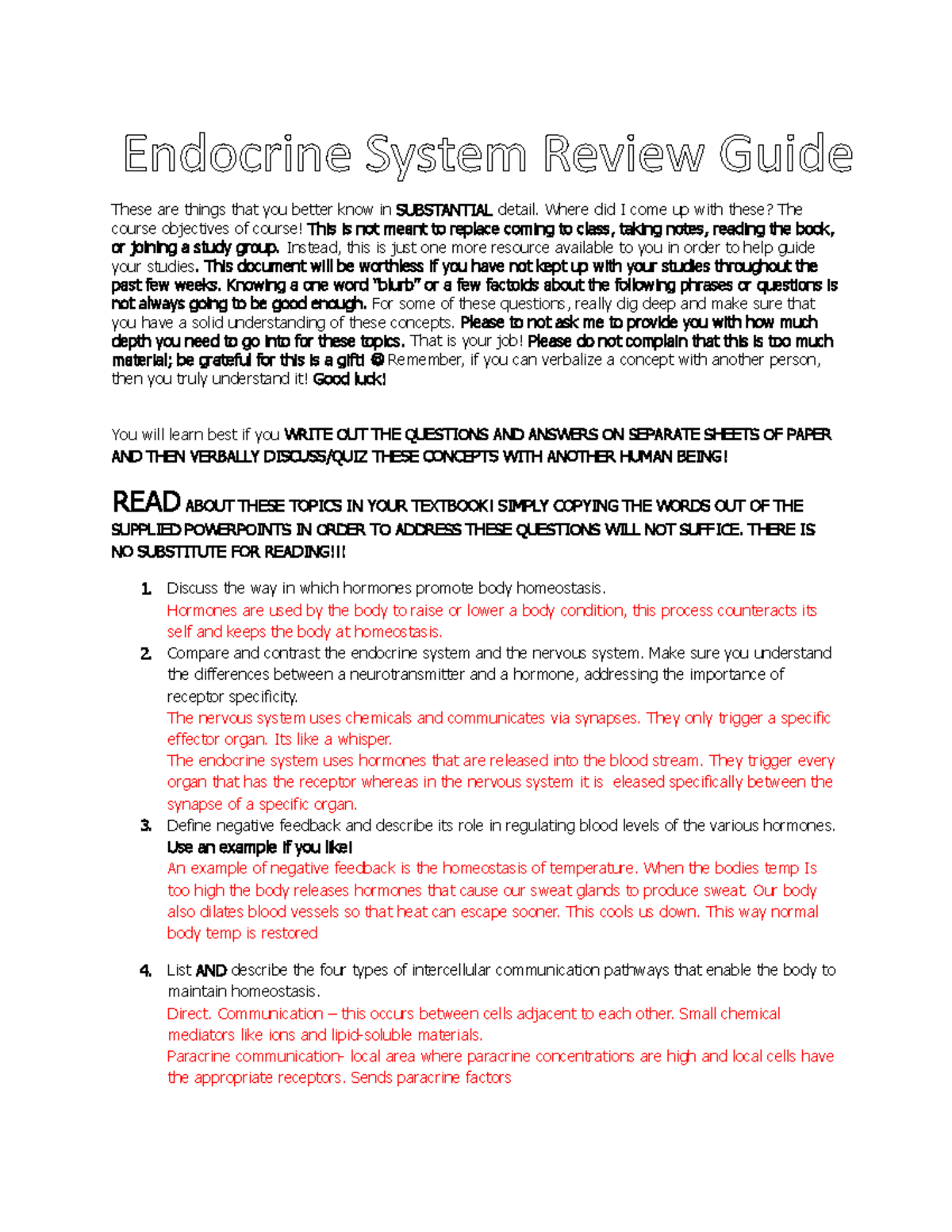 Module 1 Endocrine System Review Guide - These are things that you ...