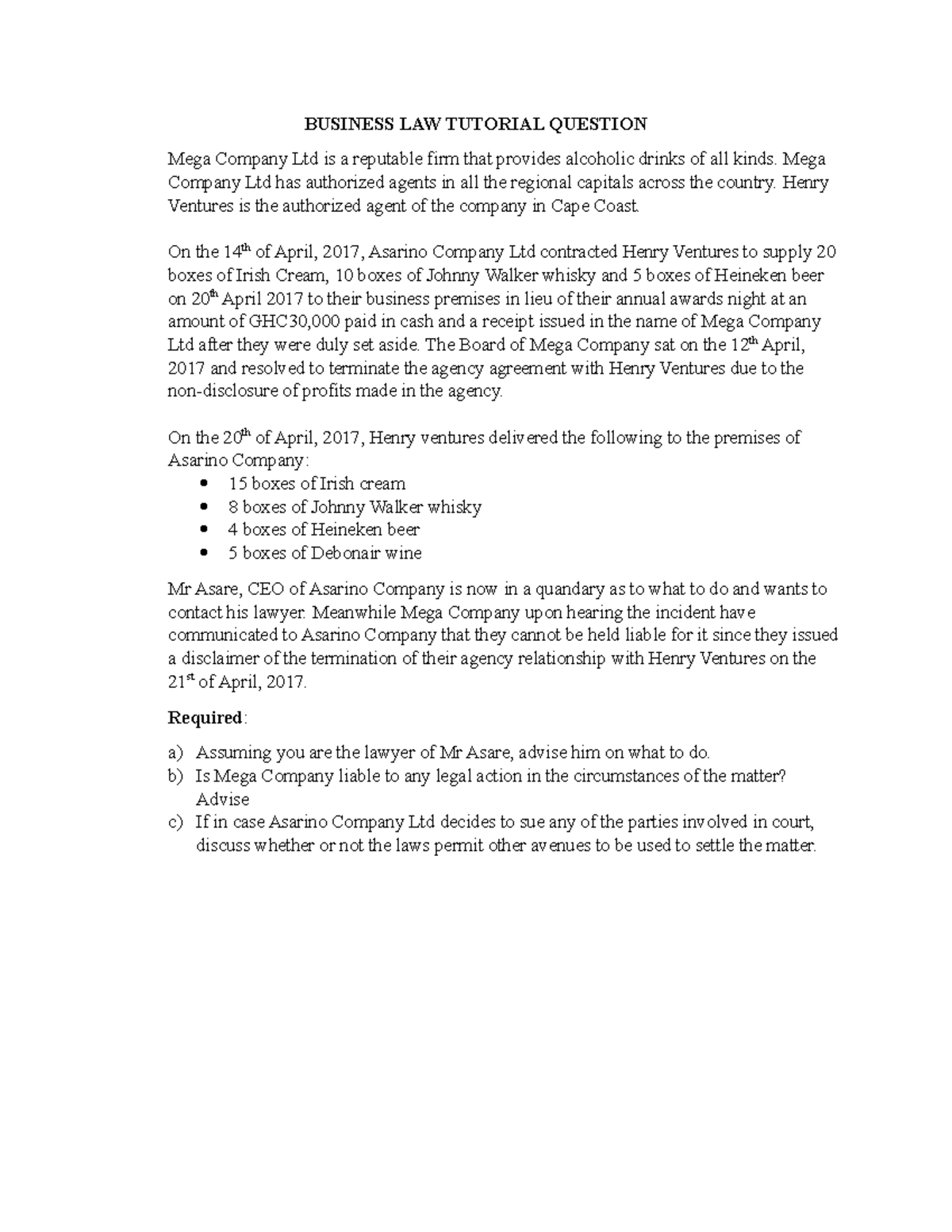 Business LAW Tutorial Question - BUSINESS LAW TUTORIAL QUESTION Mega ...