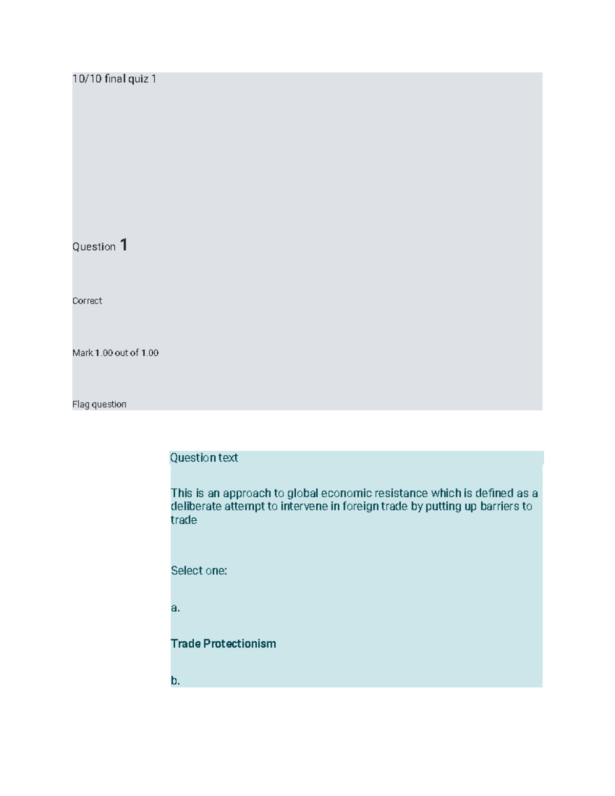 Ge6102 finals quiz 1 - 10/10 final quiz 1 Question 1 Correct Mark 1 out of 1. Flag question ...