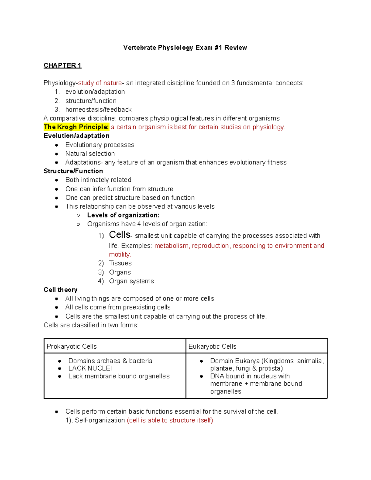 Vert Phys Exam 1 Review - rrr - Vertebrate Physiology Exam #1 Review ...