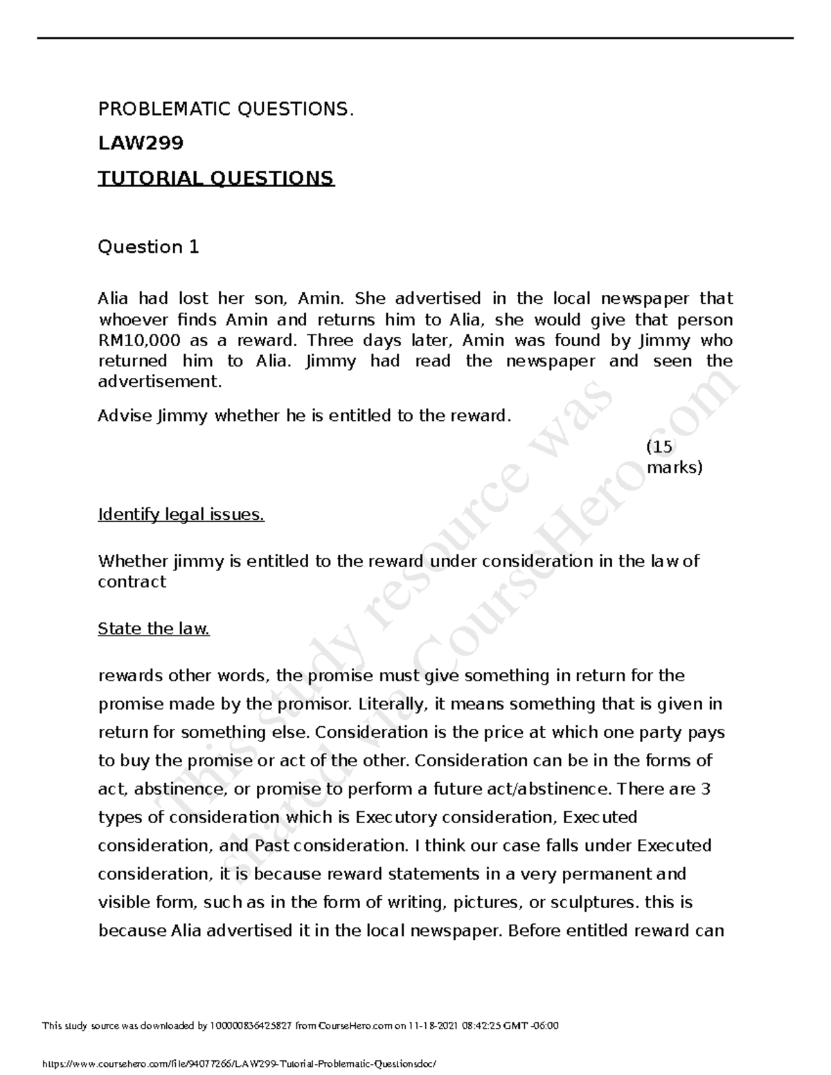 LAW299 Tutorial Problematic Questions - Business Law - Studocu