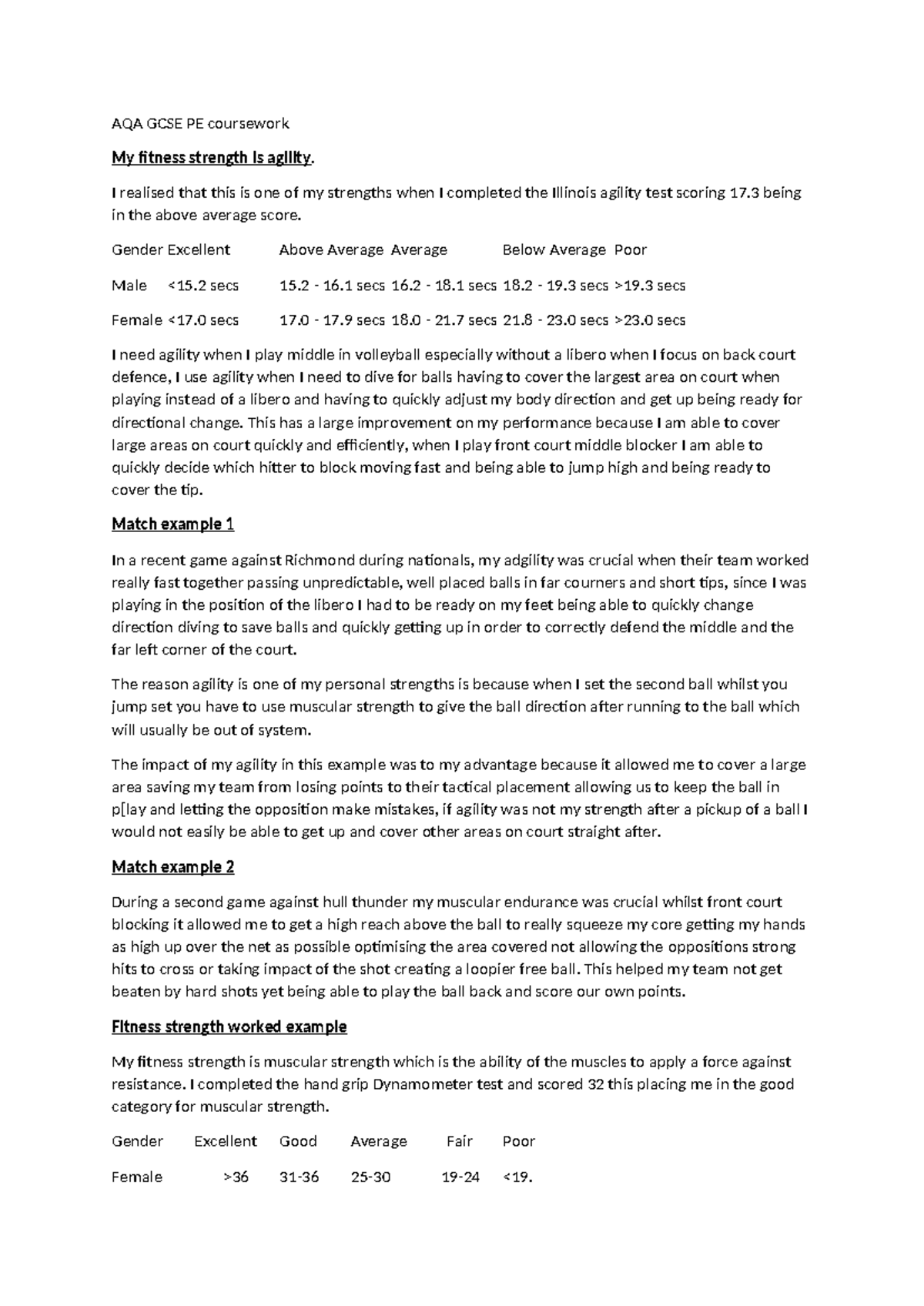 AQA GCSE PE coursework my copy - AQA GCSE PE coursework My fitness ...