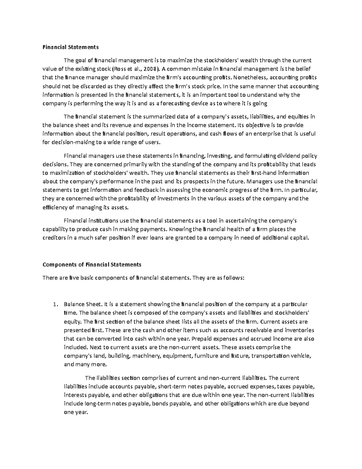 Financial Statements - , 2008). A common mistake in financial ...