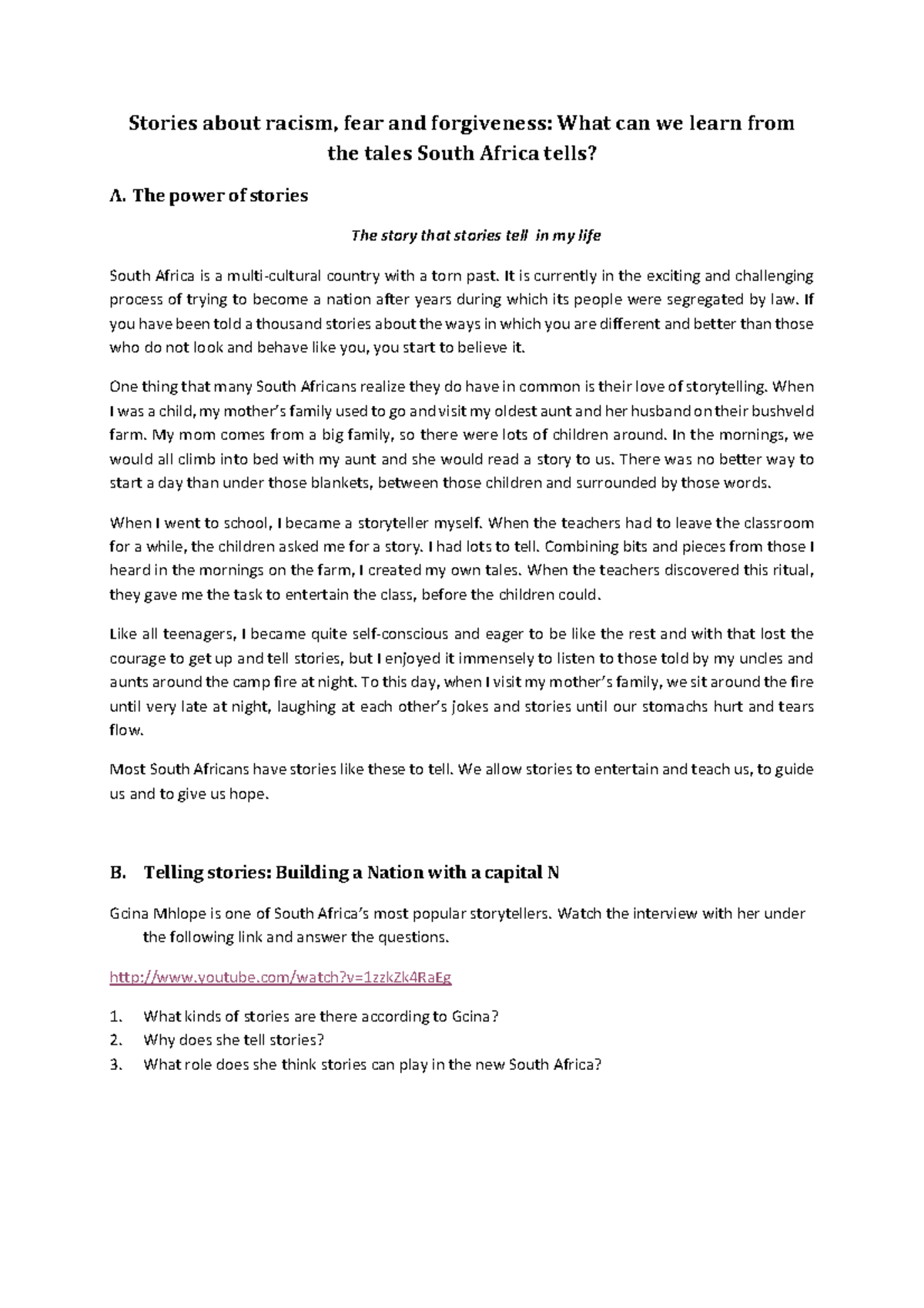 African Stories - Summary - Stories about racism, fear and forgiveness ...