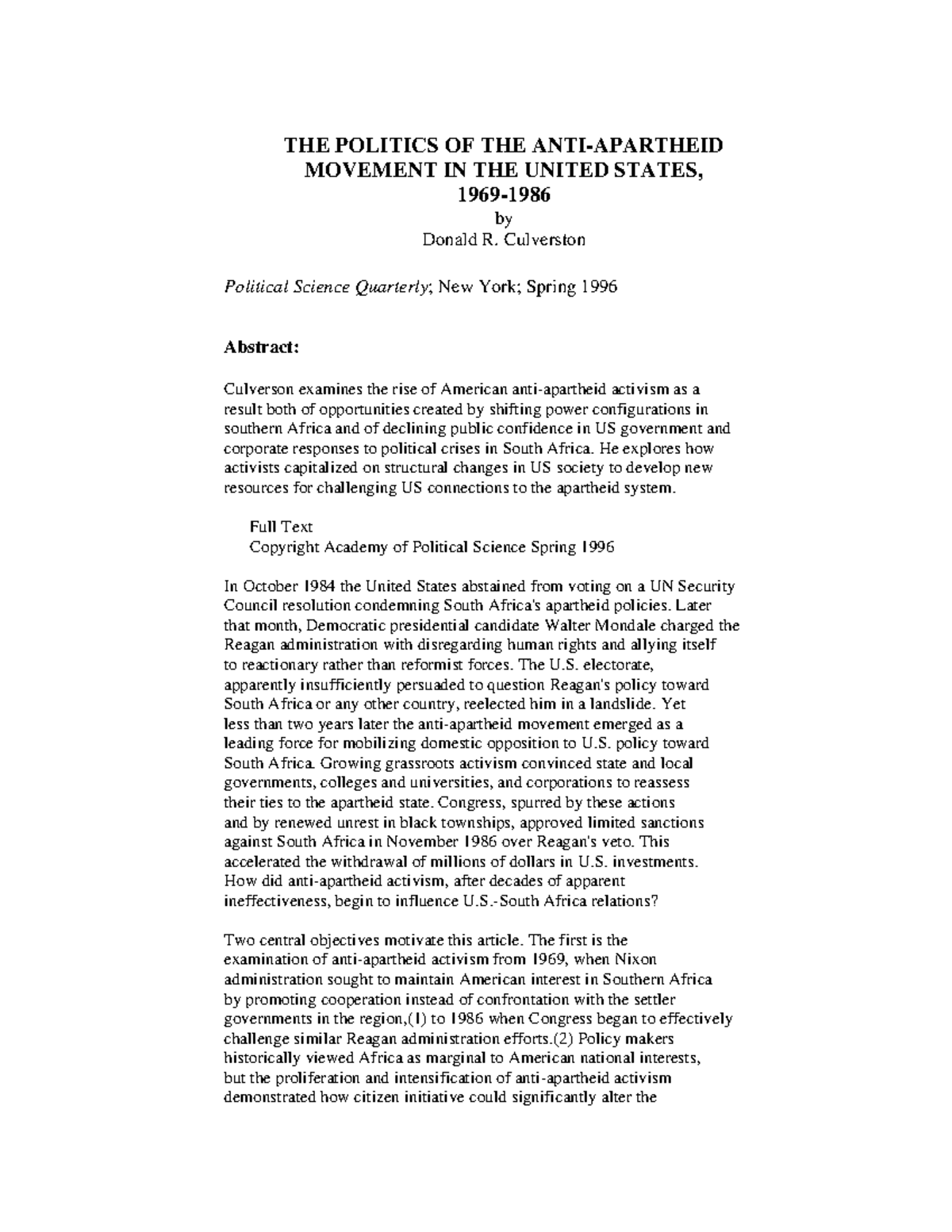 The politics of the anti-apartheid movement in the united states ...