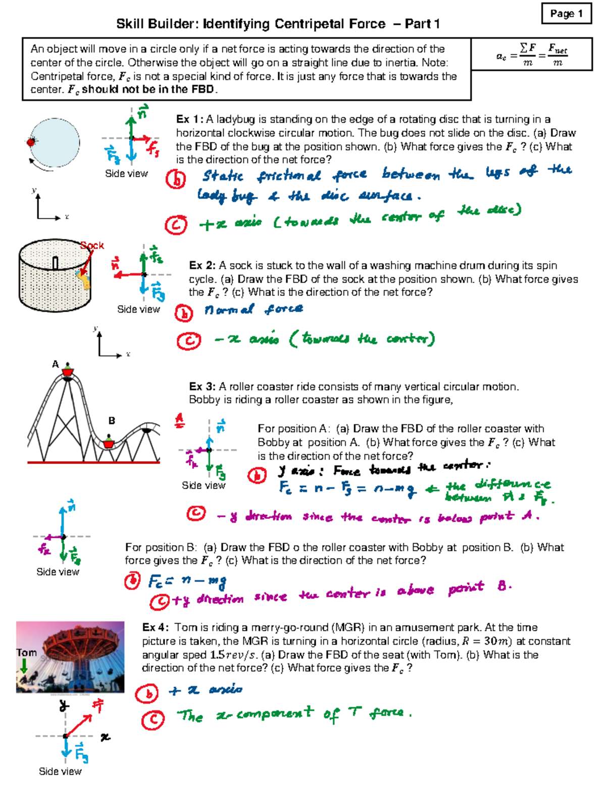 Centripetal Force Identify Skill Sp20 Solution - Page 1 Ex 1: A ladybug ...