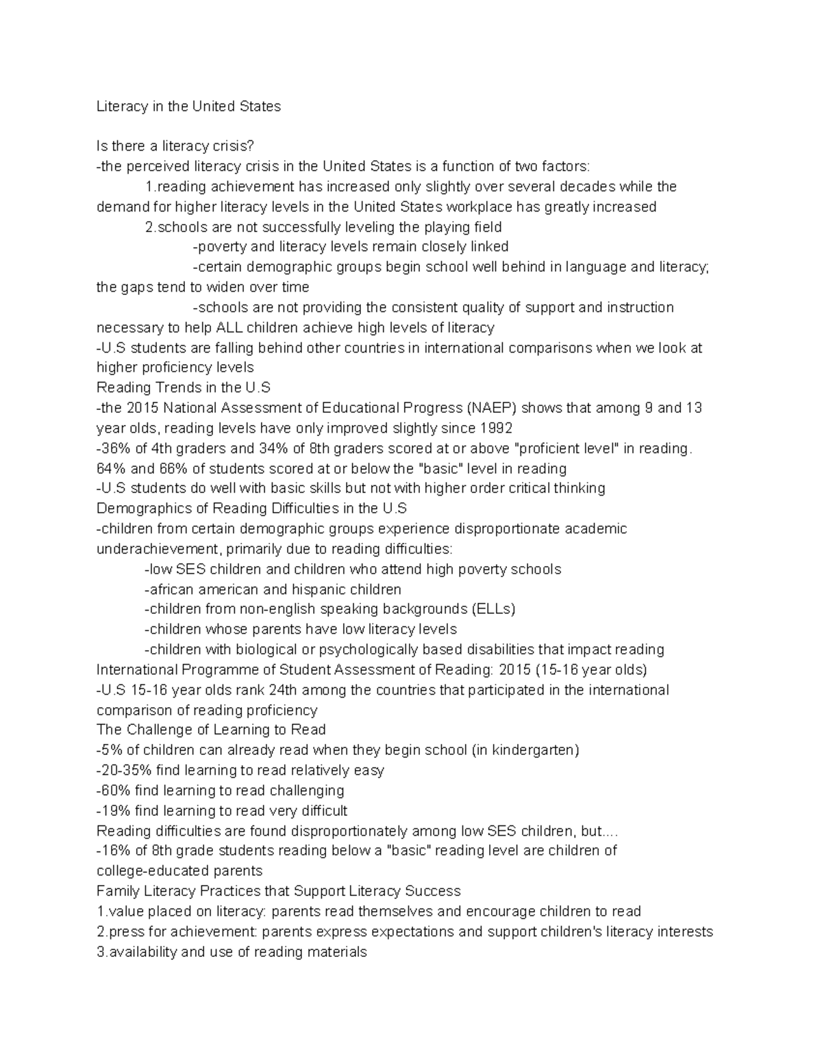 Literacy in the US READ 399 Notes - Literacy in the United States Is ...