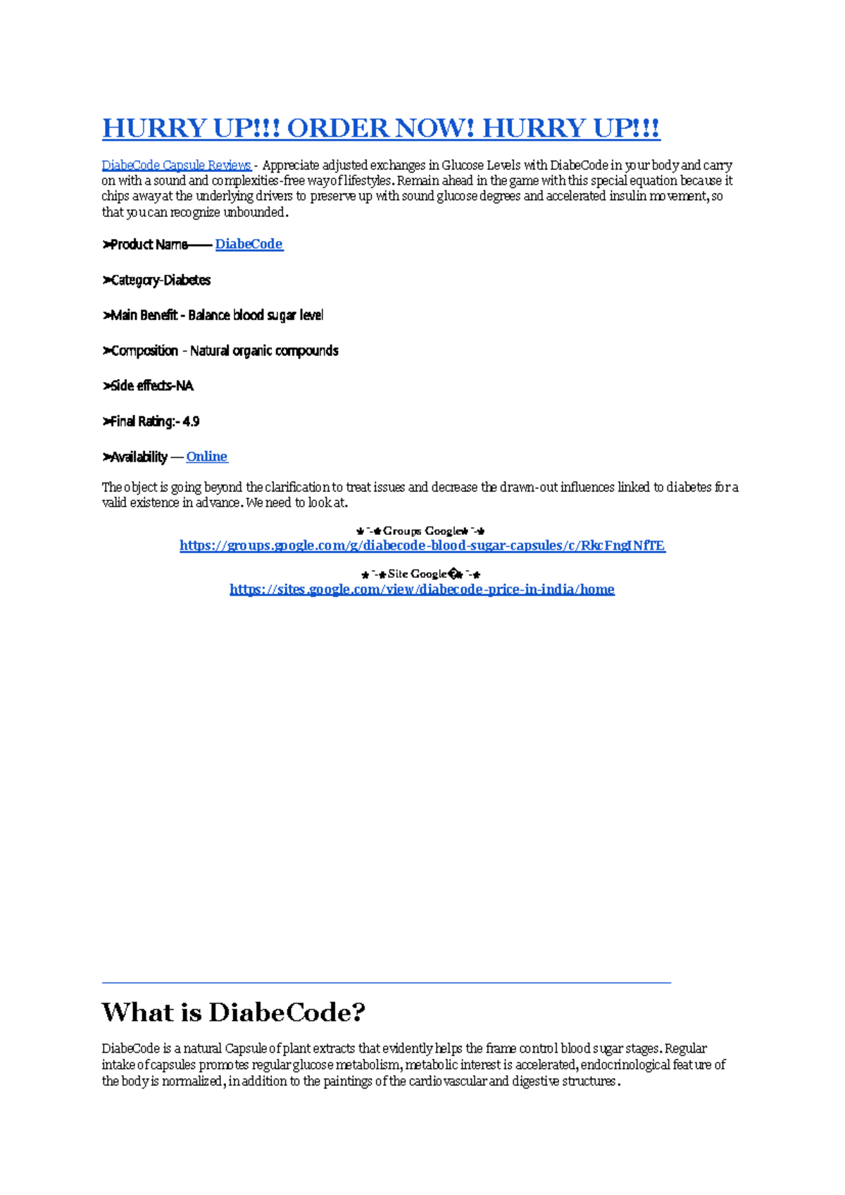 Diabe Code Capsule - Pure Ingredients, Normalizing BP Level - HURRY UP ...